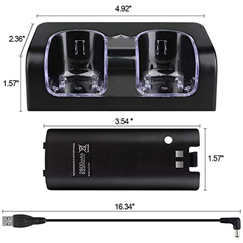 KEEPOWER Wii Controller Charger Station,2 in 1 Dual Charging Dock Station for Nintendo WII/WII U Controllers with Two 2800mAh Rechargeable Battery Pack Black
