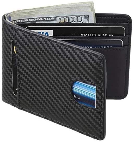 NIUBB Men's Carbon Fiber Wallet Shield NFC Anti-Theft Brush RFID Leather Wallet Card Holder (Color : Black)