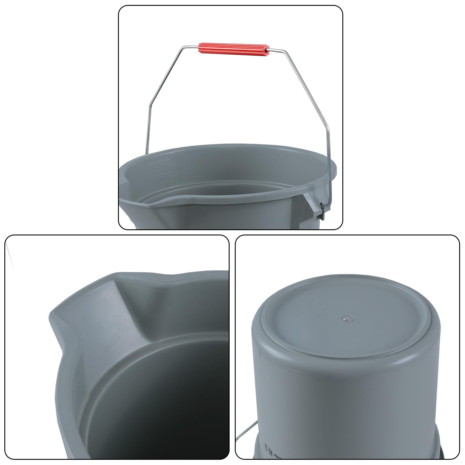 Qskely 3.5 Gallon Commercial Cleaning Plastic Buckets with Handles, Gray Industrial Round Utility Pail, 4-Pack