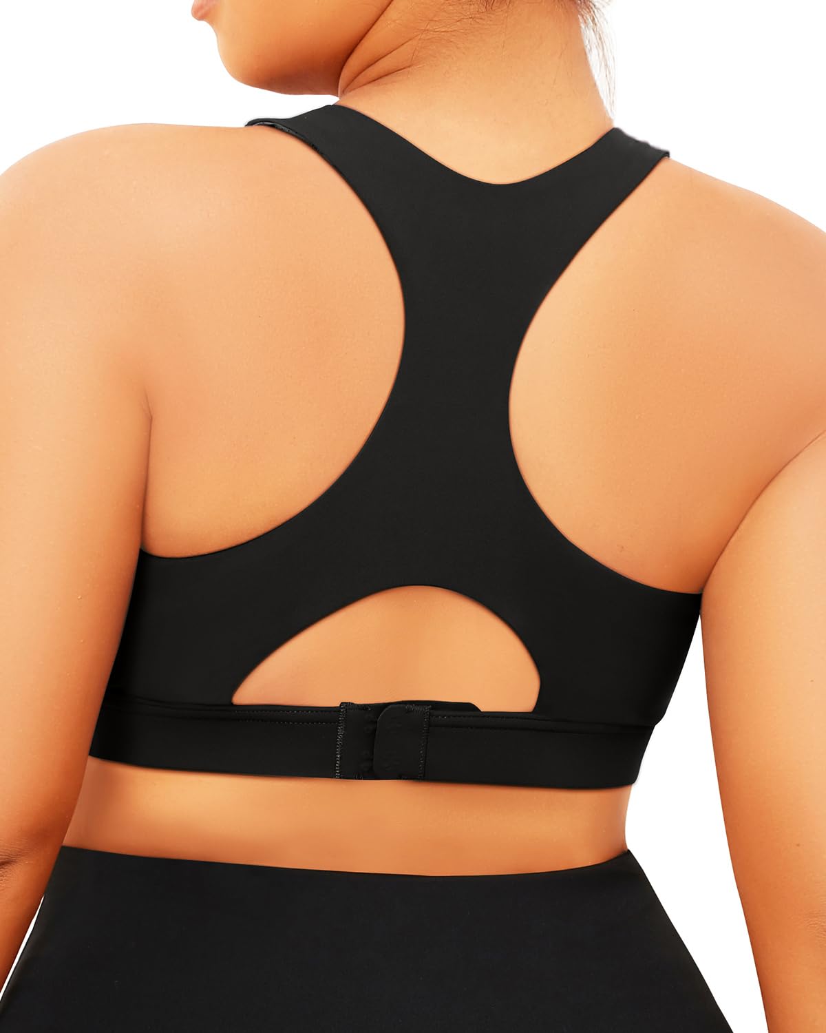 MARINAVIDA Plus Size Zipper Front Sports Bra High Impact Racerback Bras for Women Black Padded Workout Crop Tops 2X/3X/4X/5X