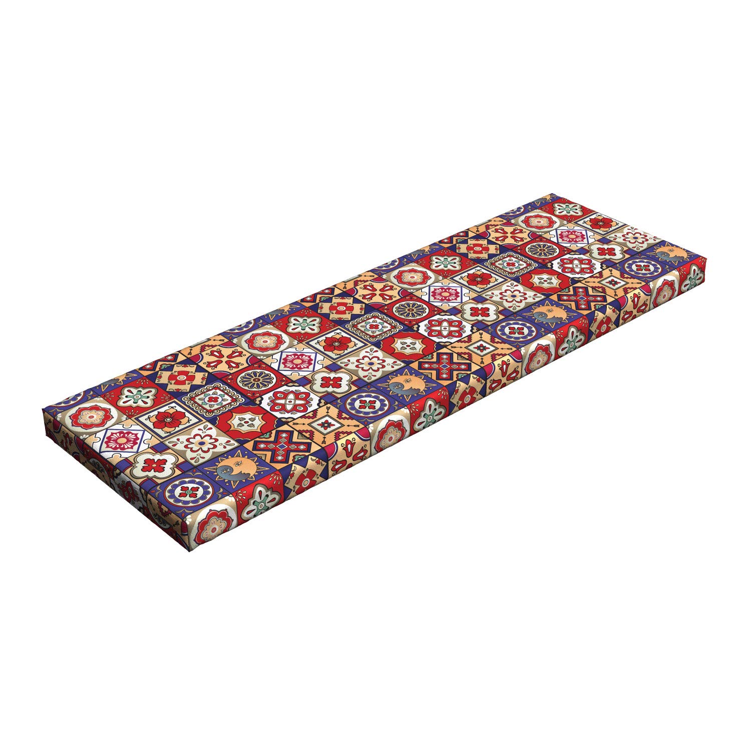 Lunarable Talavera Bench Cushion, Vintage Style Spanish Floral Motifs Pottery Look Continuous Pattern, Standard Size Foam Pad with Decorative Fabric Cover, 45" x 15" x 2", Multicolor