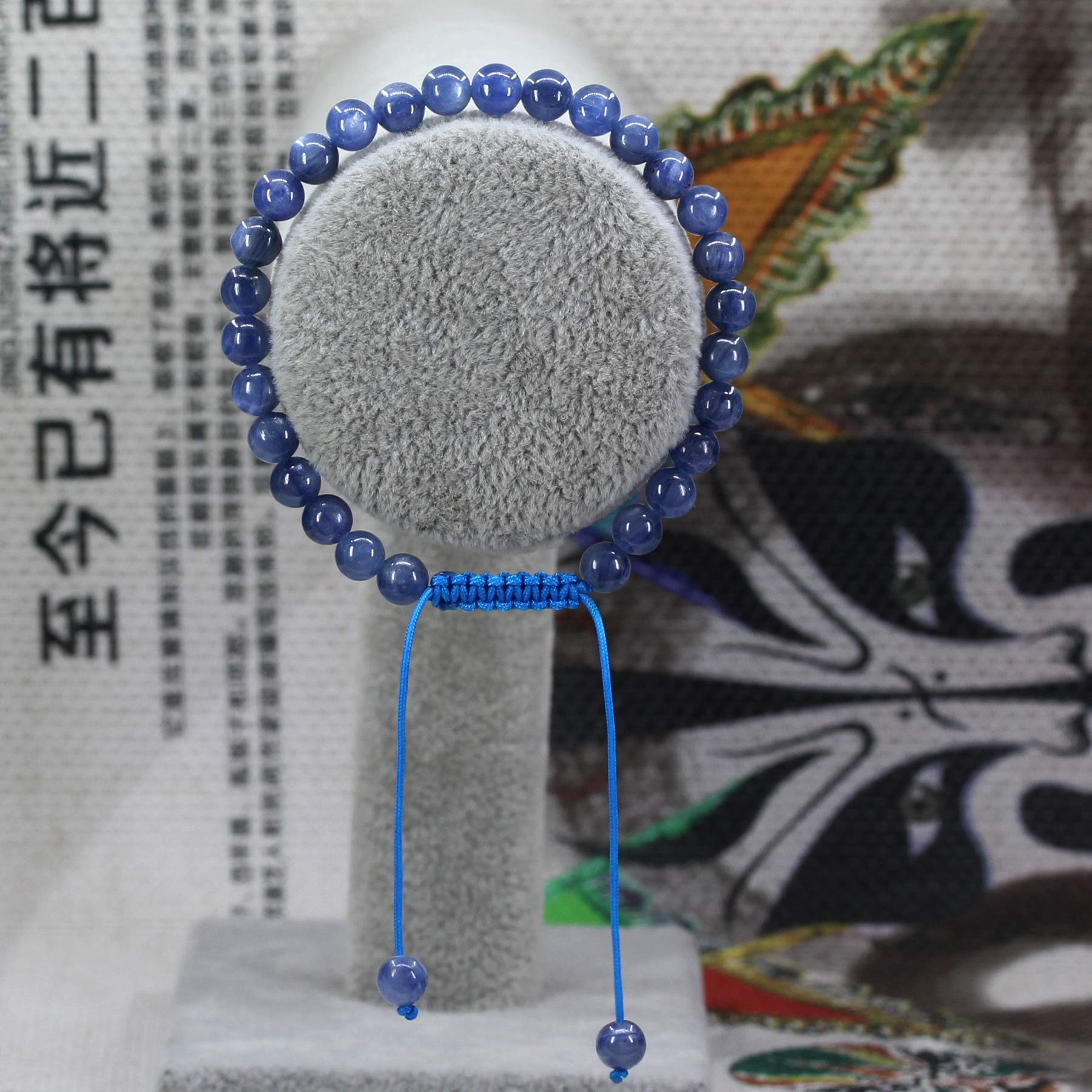 Keleny Natural Blue Kyanite Crystal 6mm Round Beads Adjustable Braided Macrame Tassels Bracelets Unisex