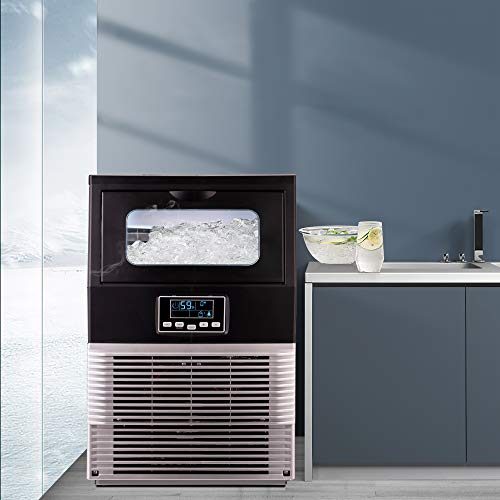 LEO11EE Freestanding Commercial Ice Maker Machine 66LBS/24H, Auto-Clean Built-in Automatic Water Inlet Clear Ice Cube Maker with Scoop, Ideal for Supermarkets Cafes Bakeries Bars Restaurants Home