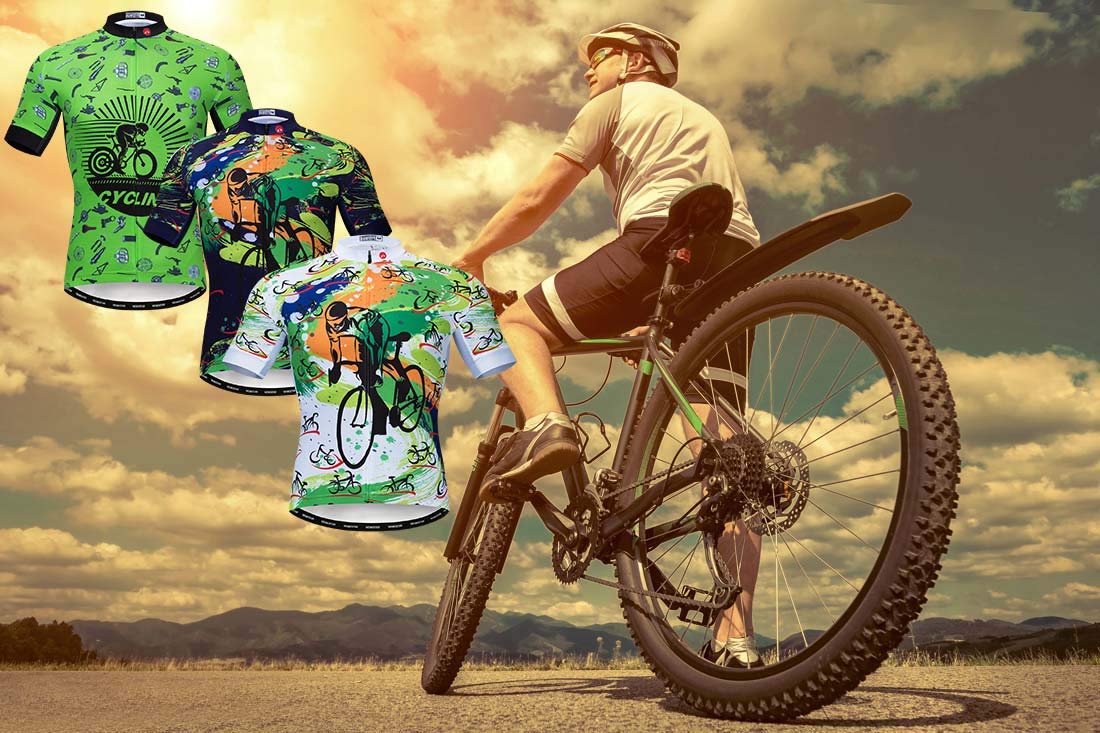 JPOJPO Cycling Jersey Men Short Sleeve Bike Shirt with Pockets Bicycle Clothing L