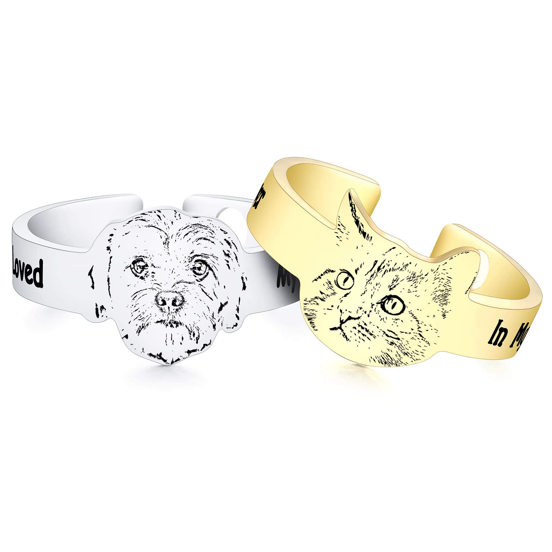 MeMeDIY Personalized Pet Photo Name Ring for Women Sterling Silver Dog Ring Pet Jewelry Engraved Ring for Men (Size 5, Profile)