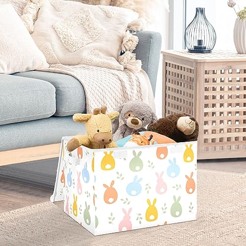 Krafig Foldable Storage Box Large Cube Organizer Bins Easter Rabbit Green Leaves Containers Baskets with Lids Handles for Closet Organization, Shelves, Clothes, Toys