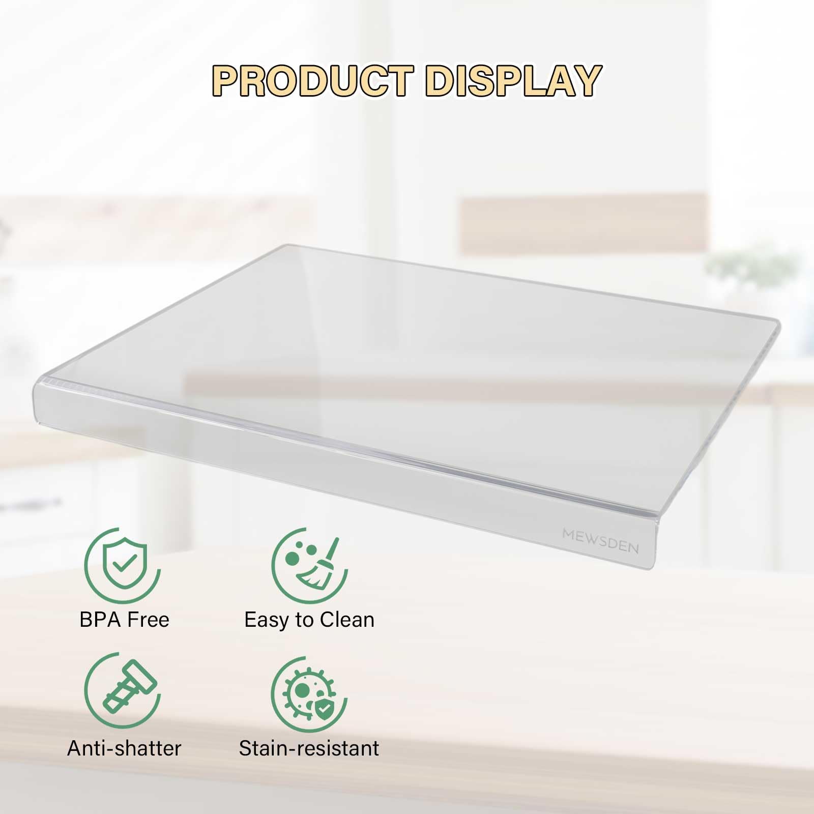 MEWSDEN Acrylic Cutting Board with Counter Lip,Clear Cutting Boards for Kitchen,Non Slip Cutting Board for Countertop, Kitchen Gadgets, Minimalist Counter Decor, Aesthetic Kitchen Decor(16.1 x 12.5in)