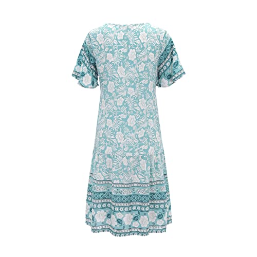 Pockets Casual Womens Summer Dresses Cute Boho Short Sleeve V Neck Beach Dress Loose Fit Mini Flowy Date Night Light Blue