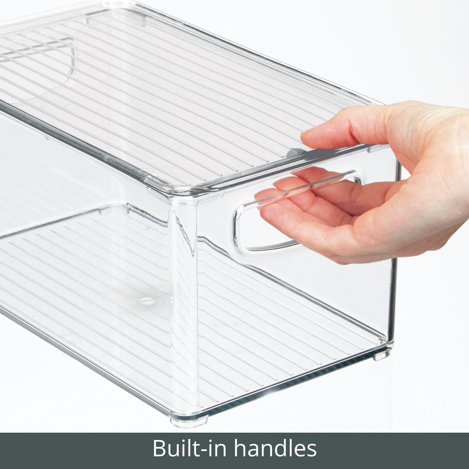 mDesign Plastic Deep Storage Bin Box Container with Lid and Built-In Handles - Organization for Fruit, Snacks, or Food in Kitchen Pantry, Cabinet, or Cupboard, Ligne Collection, 6 Pack, Clear