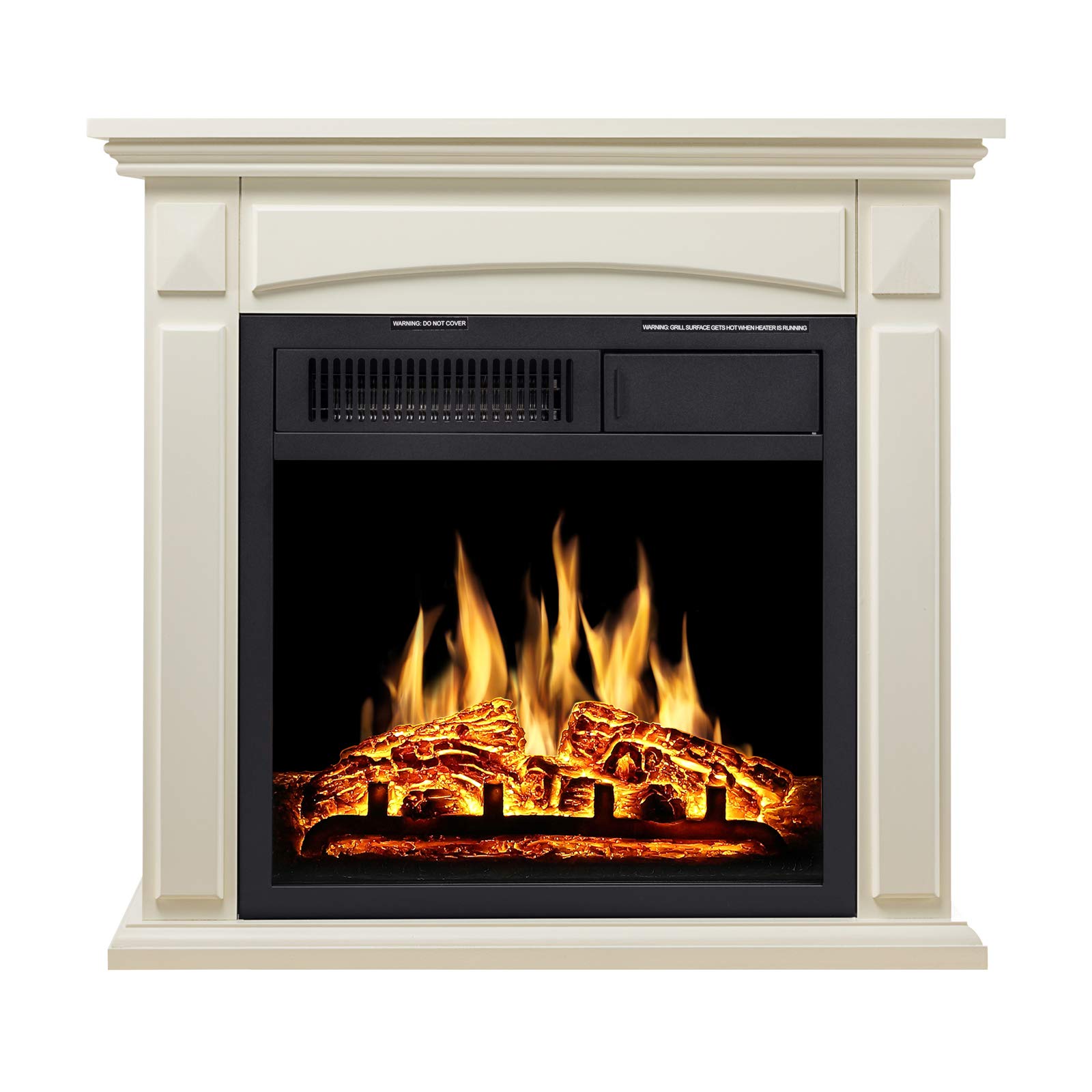 JAMFLY 26’’ Mantel Electric Fireplace Heater Small Freestanding Infrared Quartz Fireplace Stove Heater w/Log Hearth& Wood Surround Firebox, Adjustable Led Flame, Remote Control,750W-1500W, (Brown)…