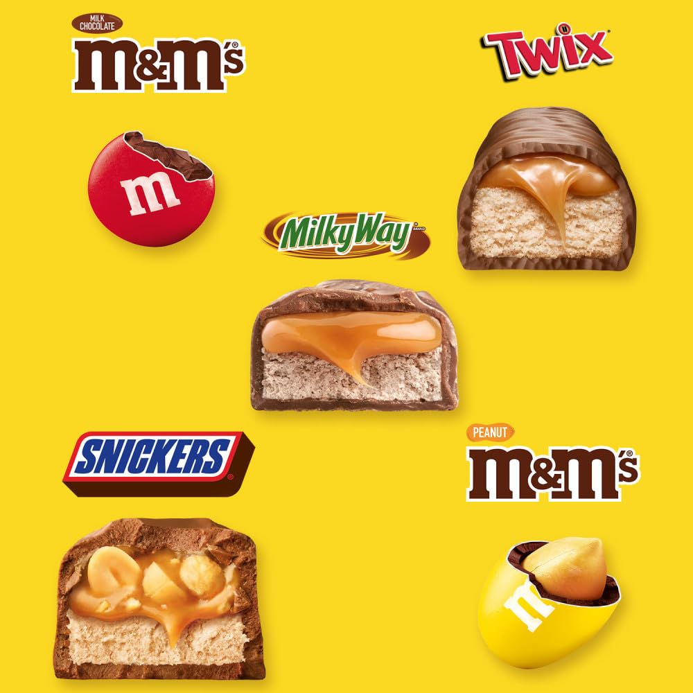 M&M'S Milk Chocolate, M&M'S Peanut, SNICKERS, TWIX & MILKY WAY Individually Wrapped Bulk Variety Pack Chocolate Candy Assortment, 45.45 oz, 90 Pieces Bag