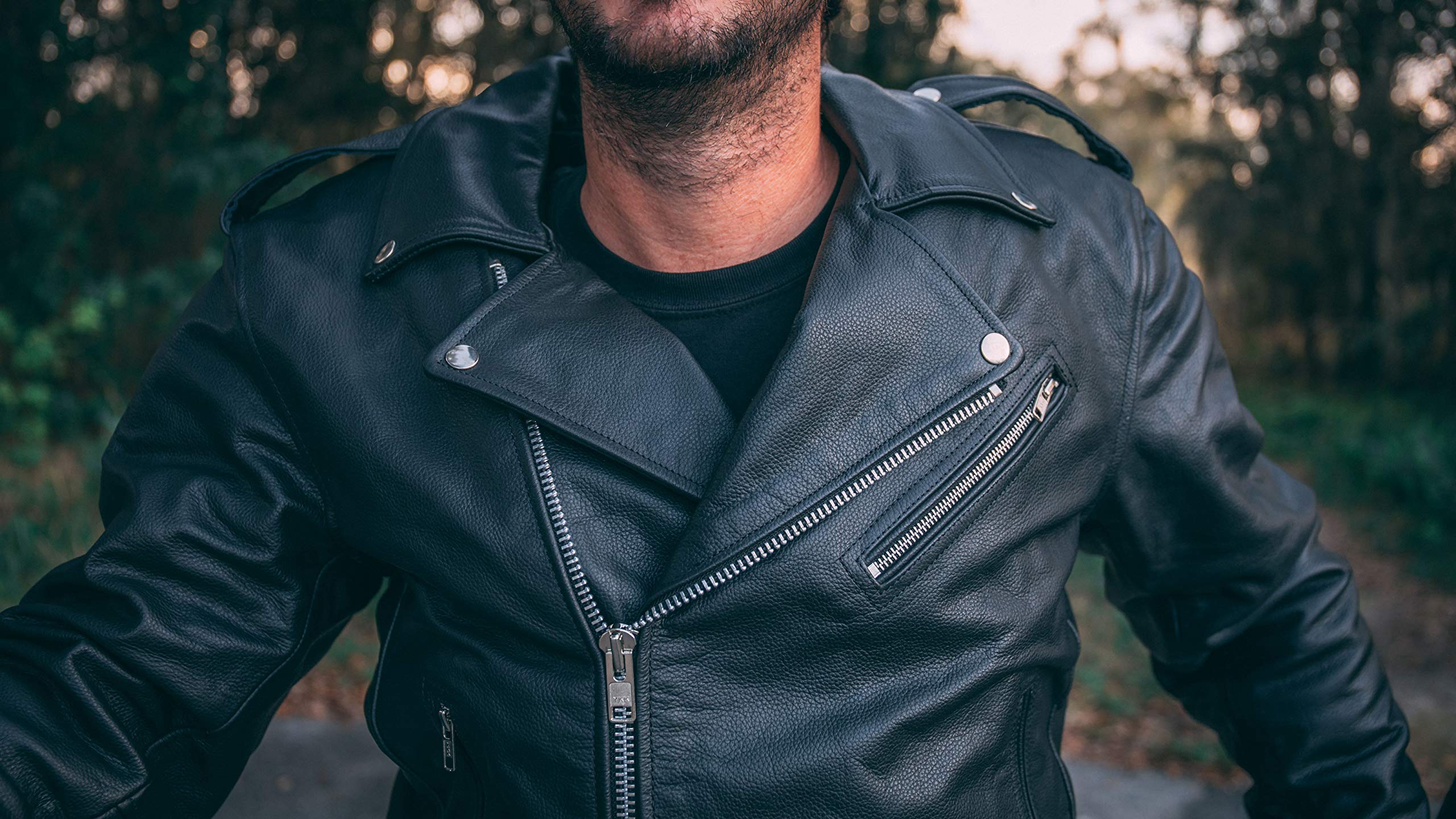 HWK Brando Leather Motorcycle Jacket for Men, Genuine Black Leather Jacket with Removable CE Armor & Micro Polyester Thermal Lining for Weather & Water Resistant Enduro Motorbike Riding - XX Large