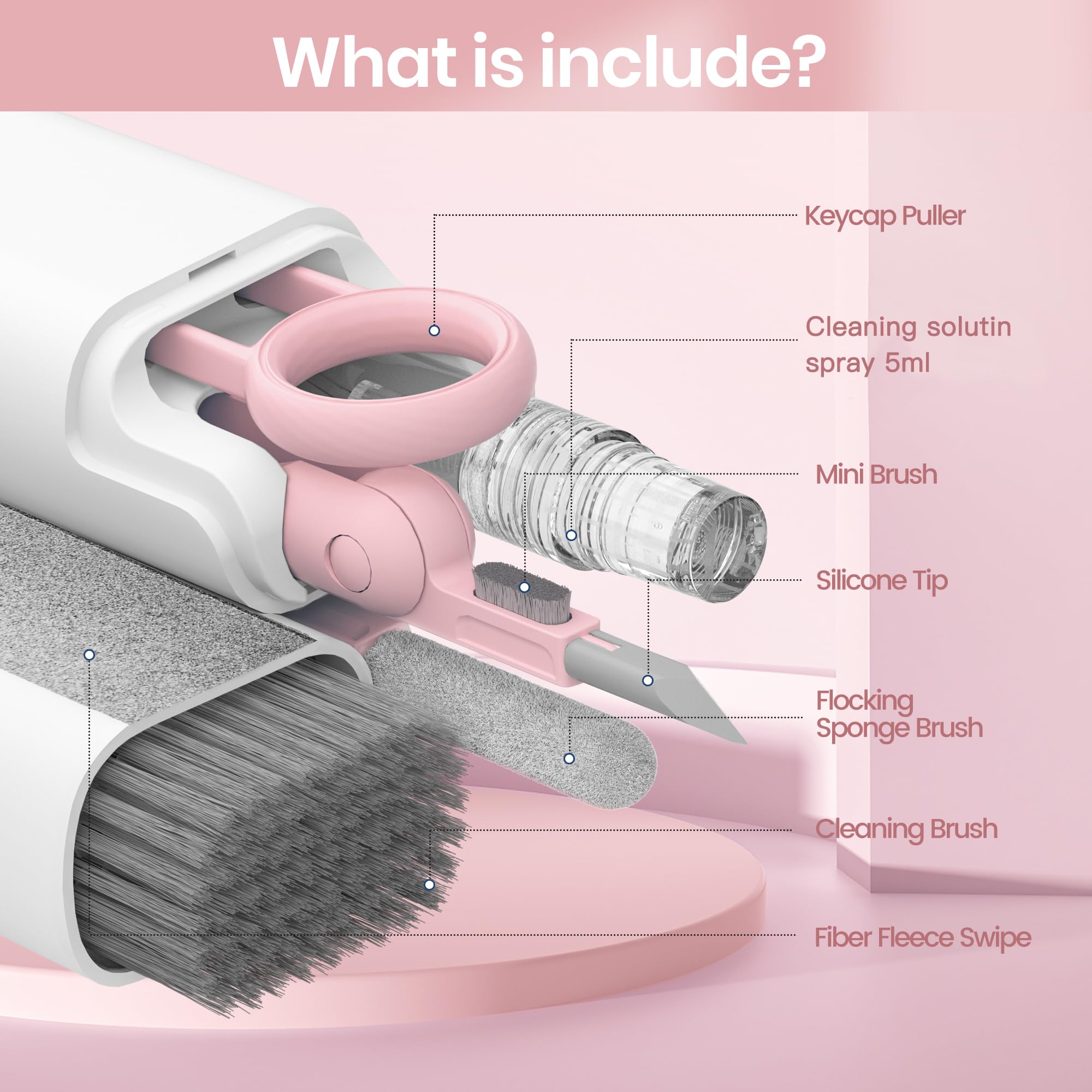 Laptop Screen Keyboard Earbud Cleaner Kit,Electronics Cleaning Tool for MacBook iPad iPhone Pro Cell Phone,airpod Cleaner kit,Computer Cleaning Tool Kit(Pink)