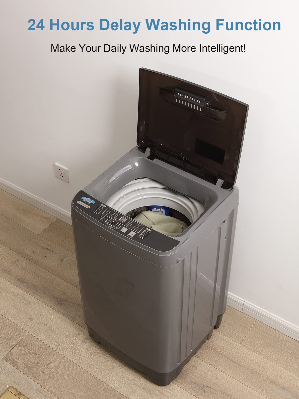 KRIB BLING 17.7 lbs Full Automatic Washing Machine with LED Display Compact Washing Machine with Drain Dump, 10 Wash Programs and 8 Water Levels Ideal for Dorms, Apartments, RV, Grey