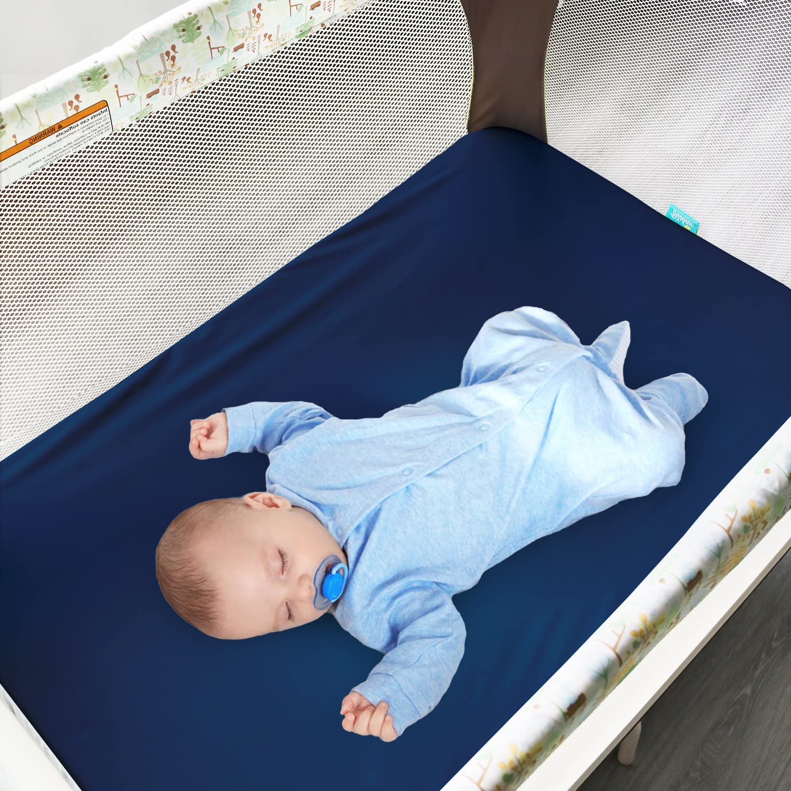 Pack N Play Mattress Pad Sheets Fitted Waterproof Mini Crib Mattress Protector 39” x 27” & Mini Crib Sheets, Pack n Play Sheet Fitted, 2 Pack