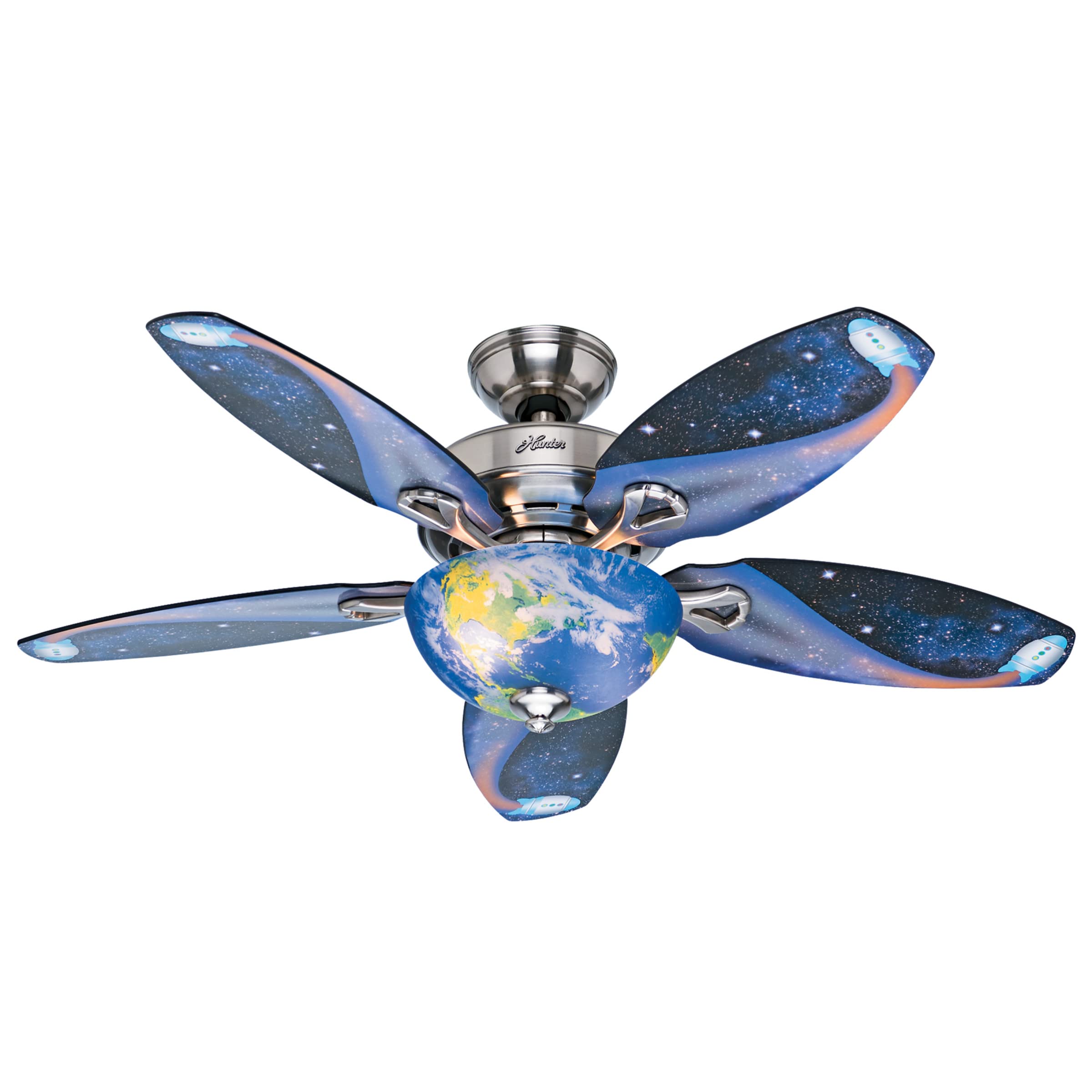 Hunter Fan Company Discovery 48-inch Indoor Brushed Nickel Transitional Ceiling Fan With Bright LED Light Kit, Pull Chains, and Reversible WhisperWind Motor Included