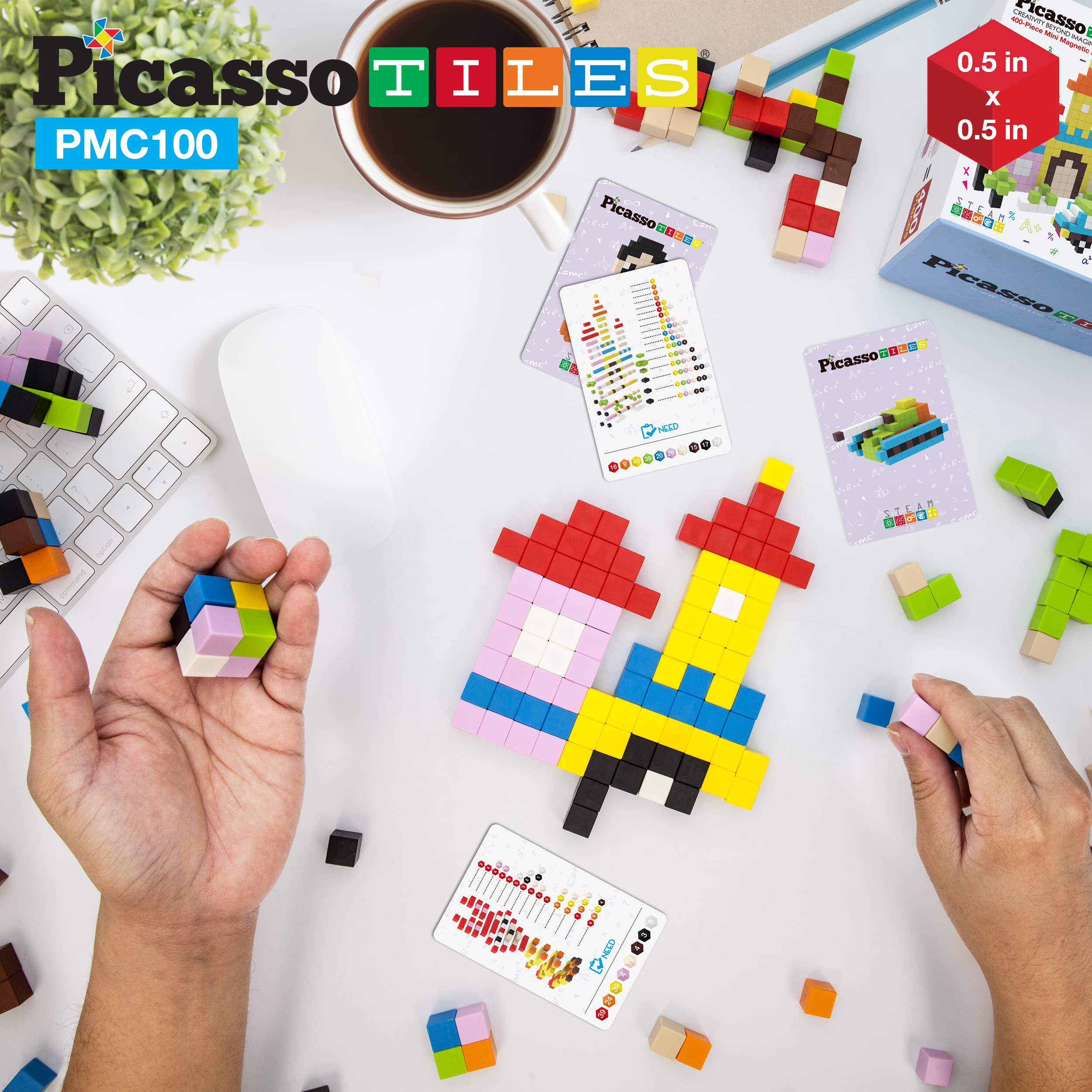 PicassoTiles Magnetic Puzzle Cube Characters + Mini, 9pc with 18 Unique Characters Mix & Match Cubes Sensory Toys, 0.5β Pixel 100pc Mix & Match Sensory Toys STEAM Education Learning Building Block