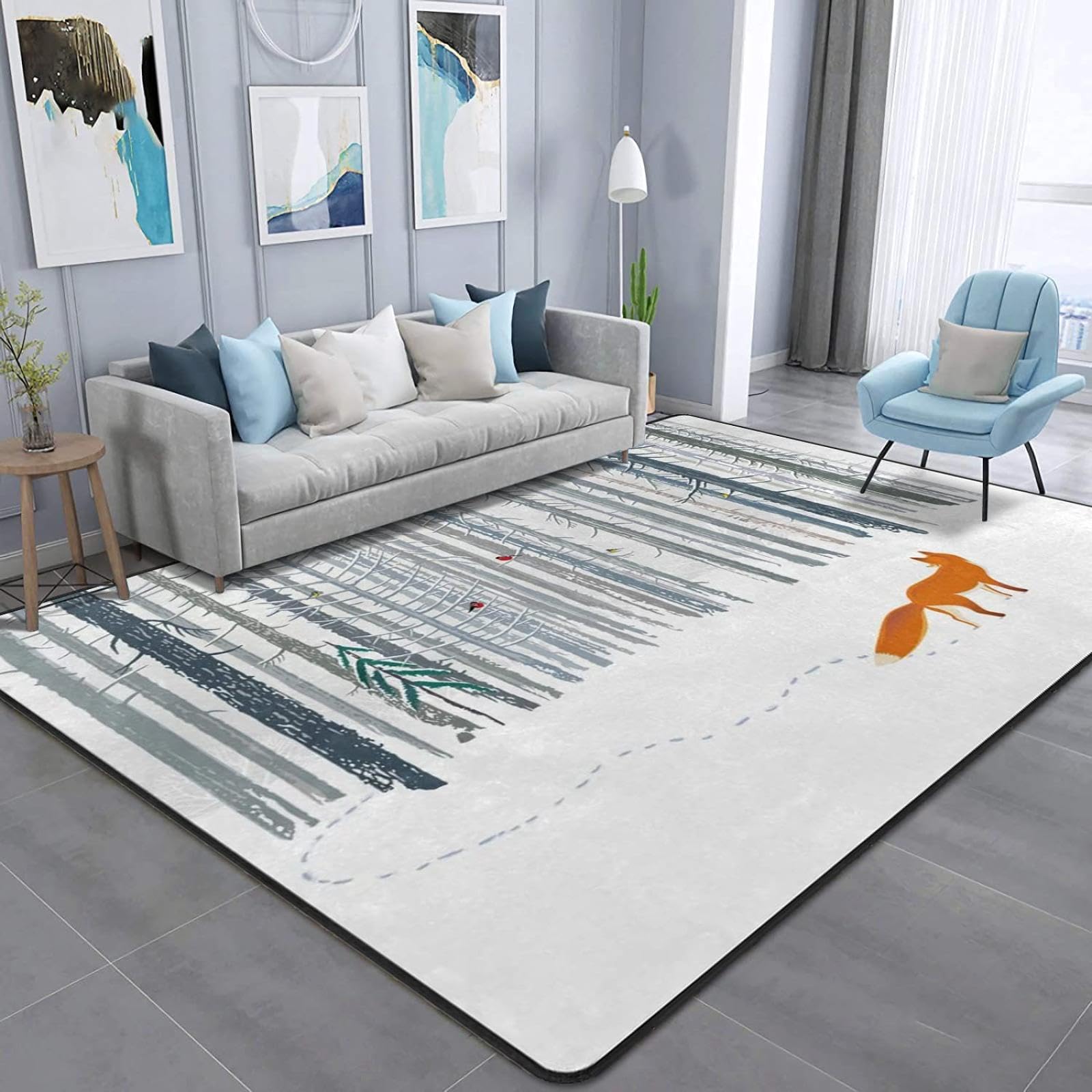 ZAFESA Fox Area Rug, Watercolor Forest Snow Woodland Rug,Rugs for Living Room Rug Carpet for Bedroom Home Decoration for Entrance Hall,Living Room,Kitchen Washable Decorative Rug（6x8ft）, Style-14