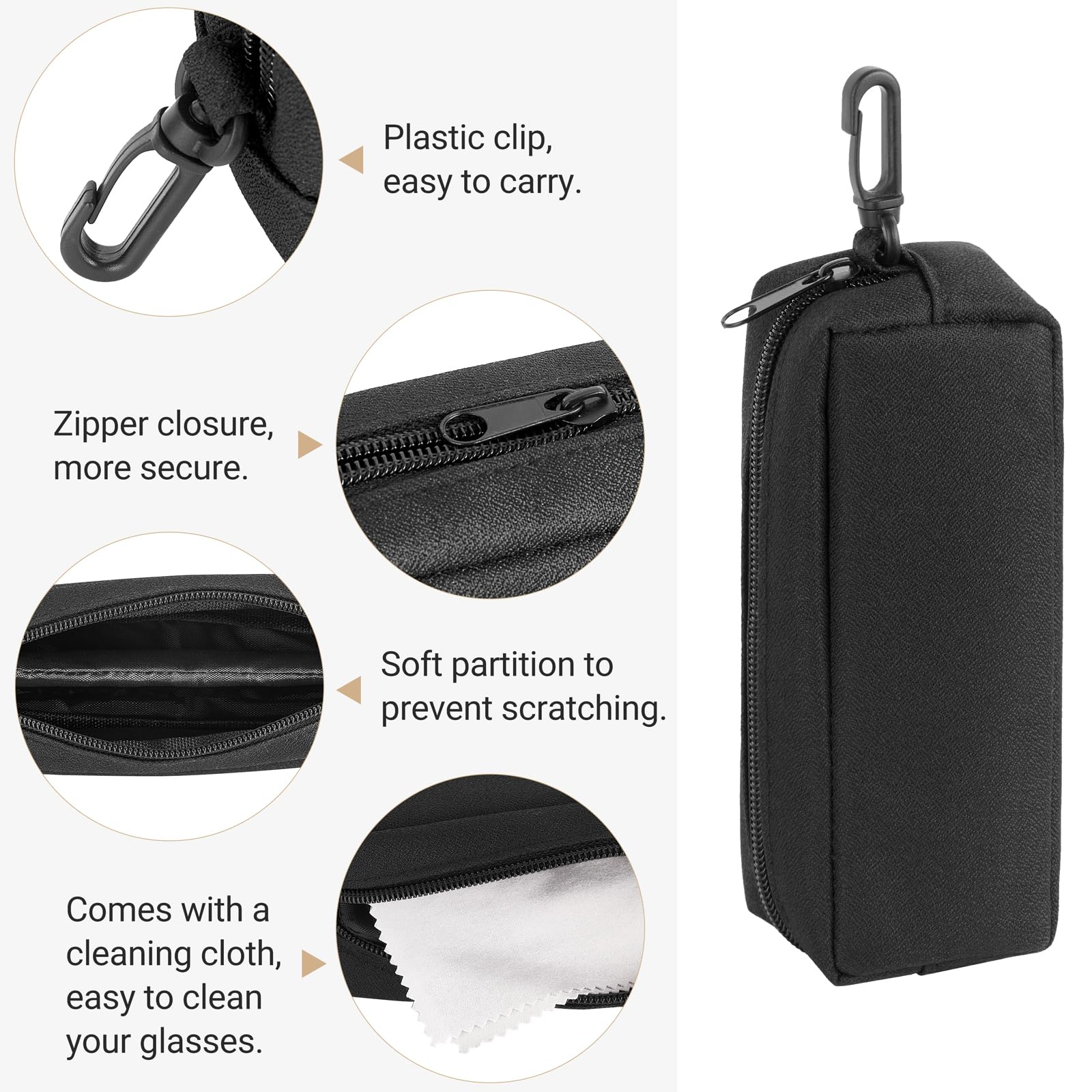 Mkono Double Glasses Case Soft Eyeglass Case Sunglasses Travel Case Organizer Portable Reading Glass Pouch Bag with Clip Zipper and Cleaning Cloth for Women Men