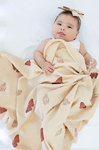 LEYL&ARI Muslin Baby Swaddle Blanket | 100% Organic Receiving Wrap (Boho Butterflies)