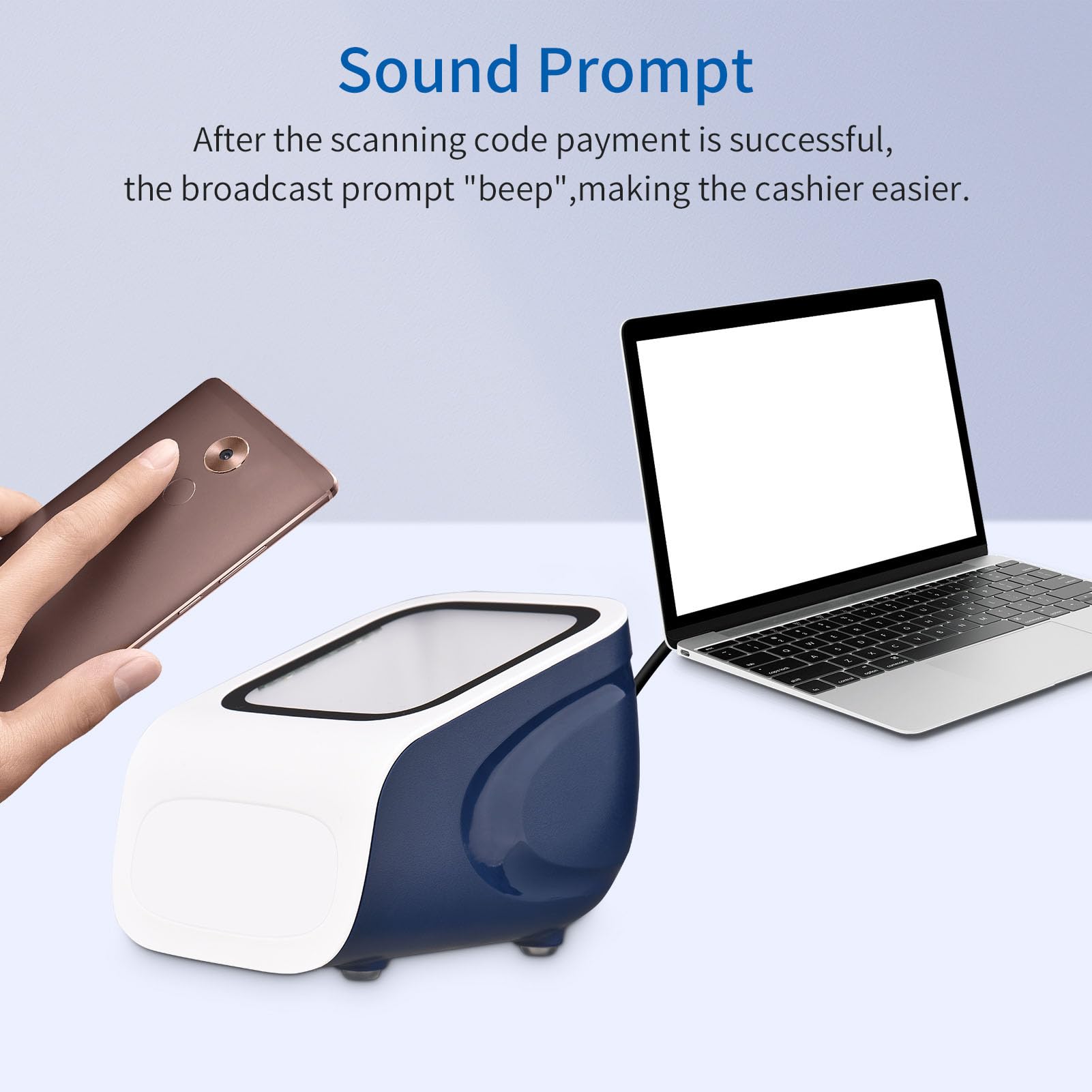 Ultra Decoding Fast Response Automatic QR Scanner White Desktop ABS USB for Mobile Payment