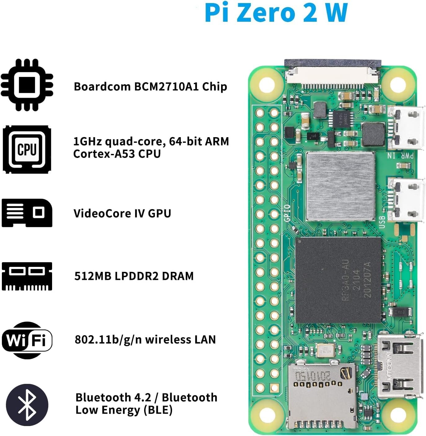 RasTech for Raspberry Pi Zero 2 W Starter Kit with 32GB Card 5V 3A Power Supply with ON/Off USB-Adapter HD Out Cable Card Reader Heatsink Case Pin Header