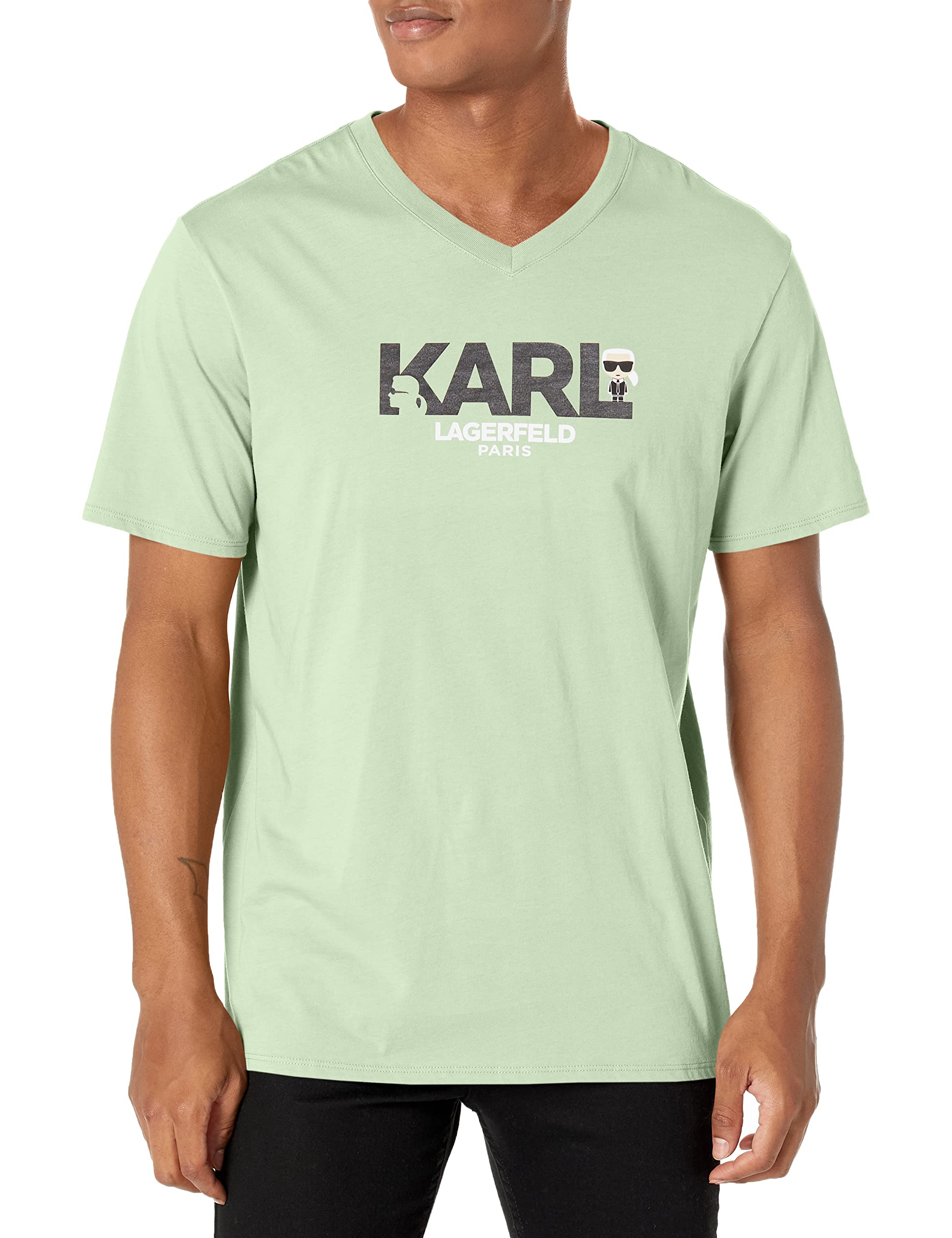 Karl Lagerfeld Paris Men's Karl Profile V-Neck Shirt, Swamp, Medium