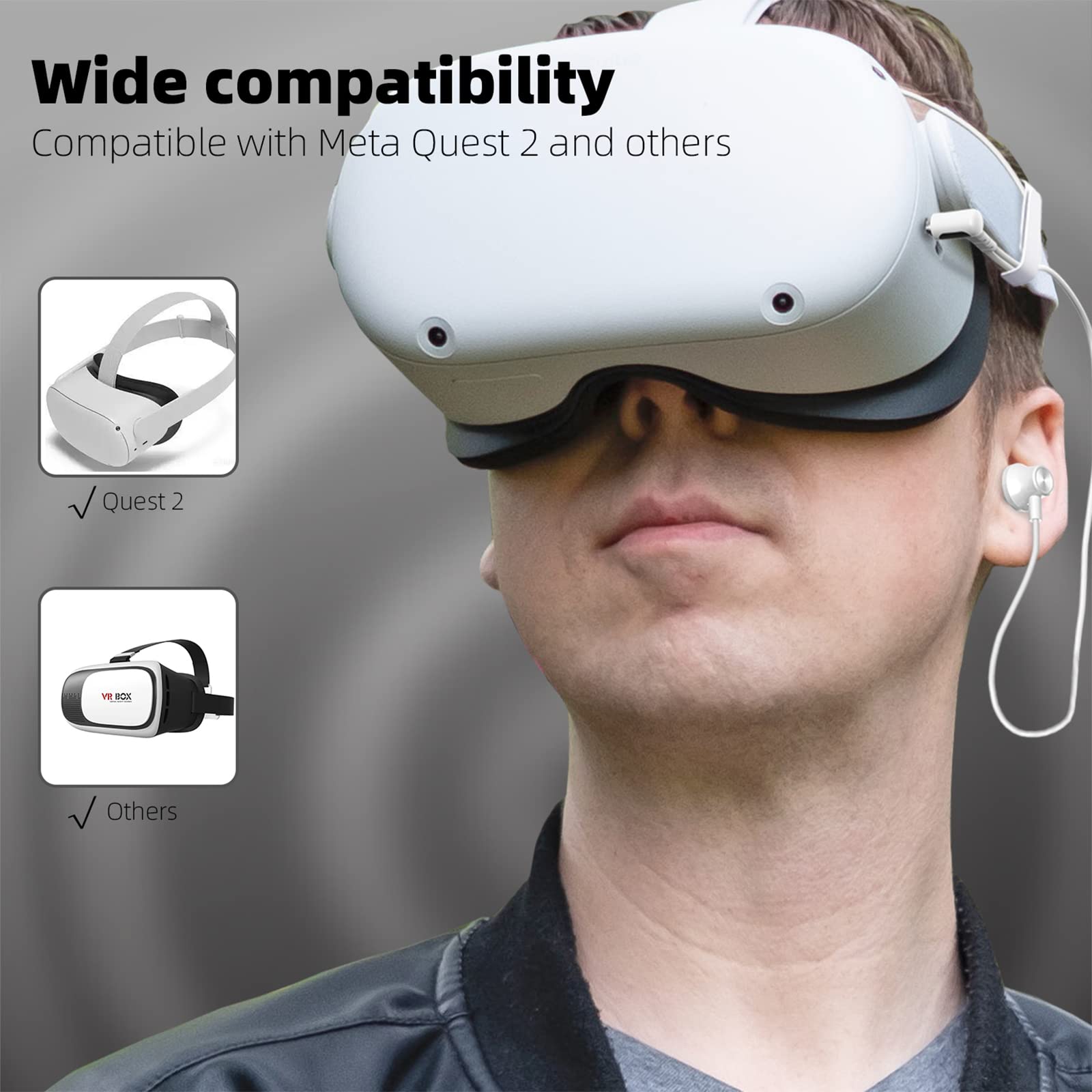 Noise-Isolating in-Ear Headphones Compatible with Oculus Quest 2 / Rift S Accessories, Earphones with Custom Silicone Earbuds Caps