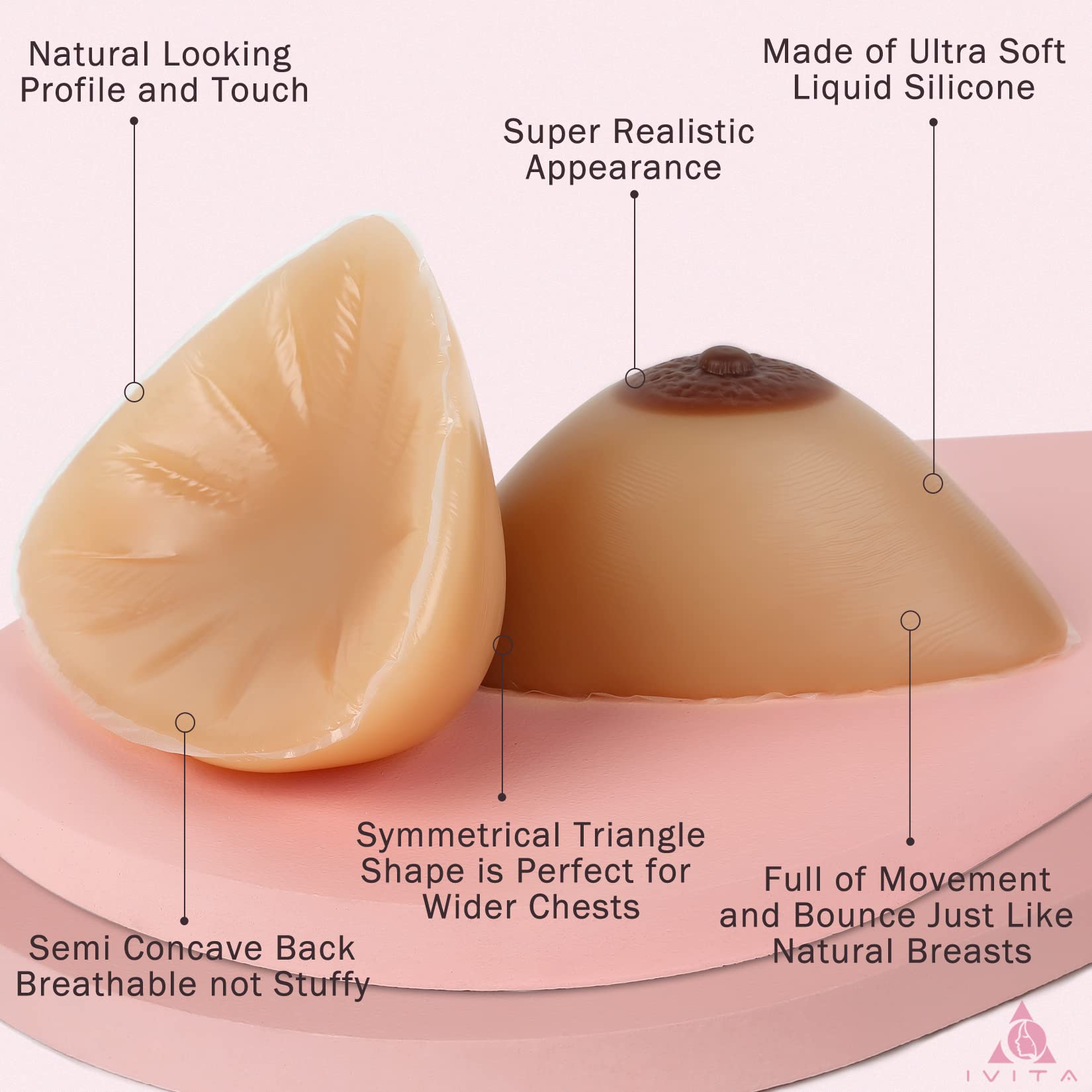 IVITA One Pair AA Cup Concave Design Triangle Silicone Breast Forms for Mastectomy Prosthesis Crossdressers Bra Enhancer Inserts