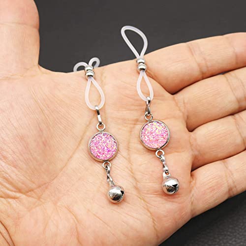 Mimimelon Non Pierced Nipple Jewelry Chains Faux Nipple Piercing Rings Bells Stainless Steel Nipple Noose