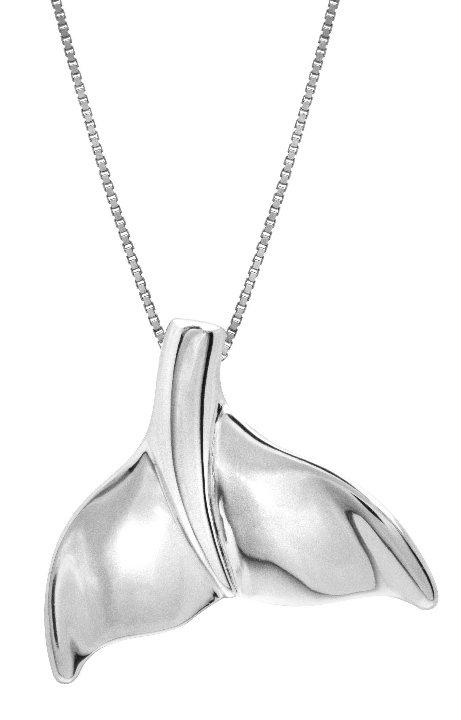 Honolulu Jewelry Company Sterling Silver High Polished Whale Tail Necklace Pendant with 18" Box Chain