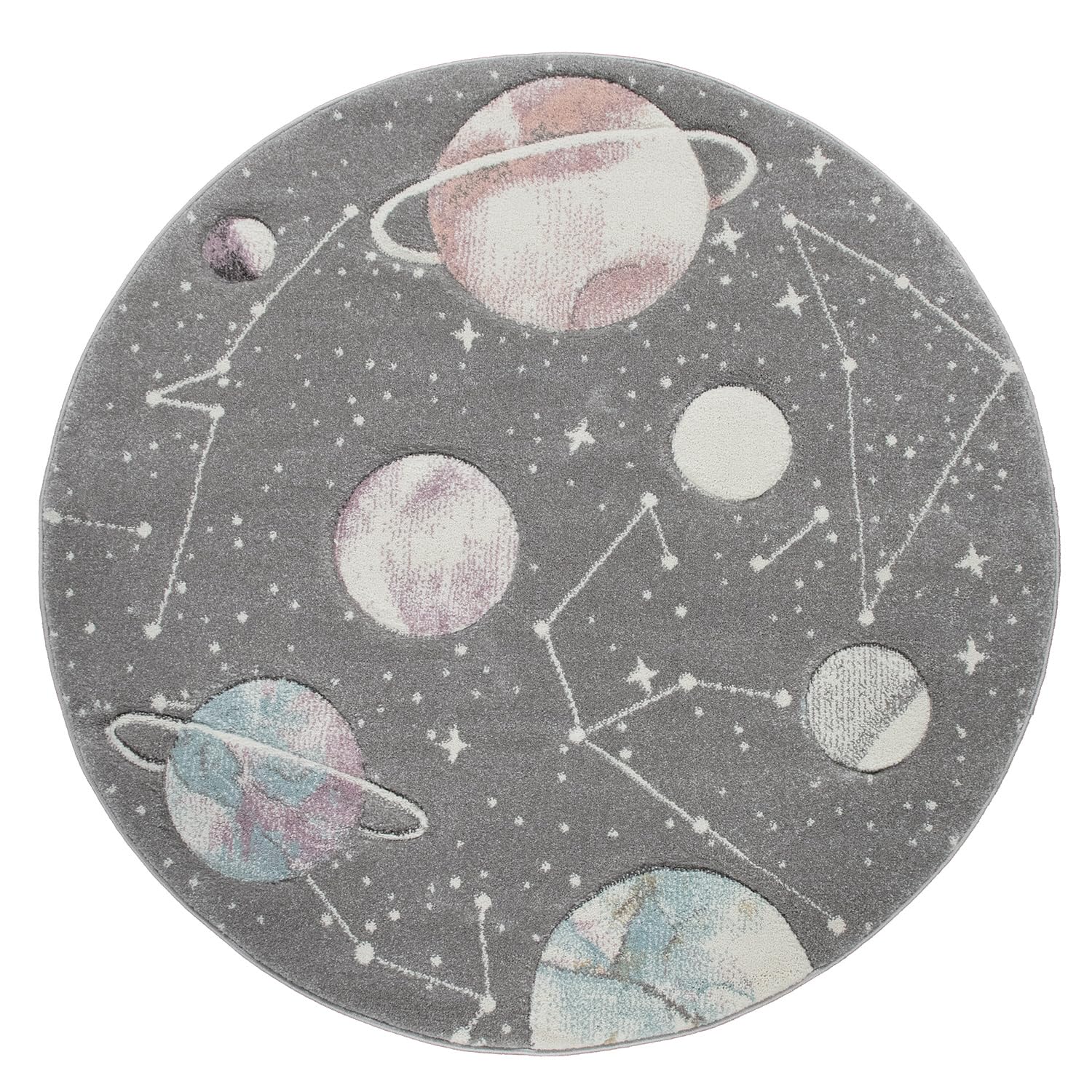 Kids Rug Play Rug Space Area Galaxy for Children“s Room Planets and Stars in Grey, Size:5'3" x 7'7"