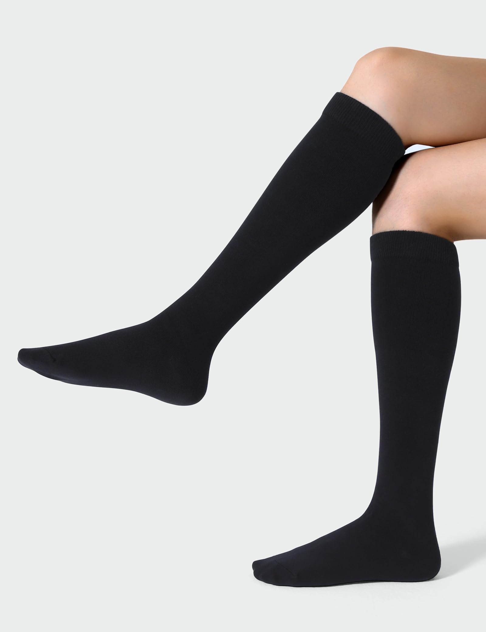 Joulli Women's Knee High Athletic Socks Stripe Tube Outdoor Sport Socks 3 Pairs, Black