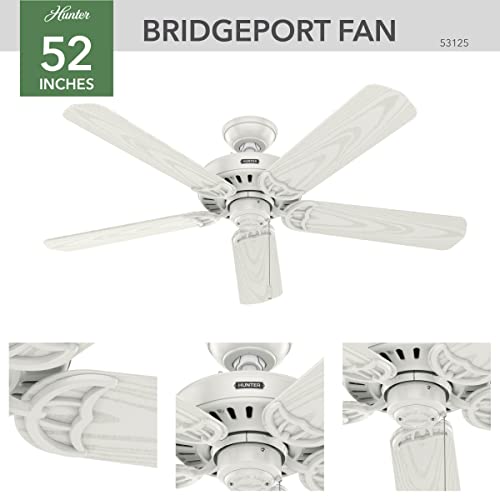 Hunter Fan Company 53125 Bridgeport 52 Inch Versatile Indoor/Outdoor Damp-Rated Home Ceiling Fan with Pull Chain Control without Light Fixture, 52", White finish