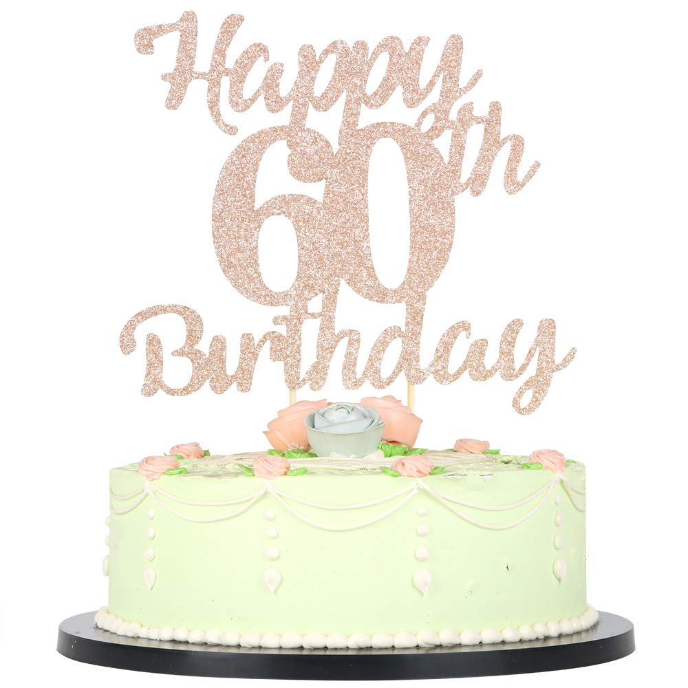 LVEUD 60th birthday cake topper for happy birthday 60 Rose gold 60th cake topper，Happy birthday cake topper cake ornament (60th)