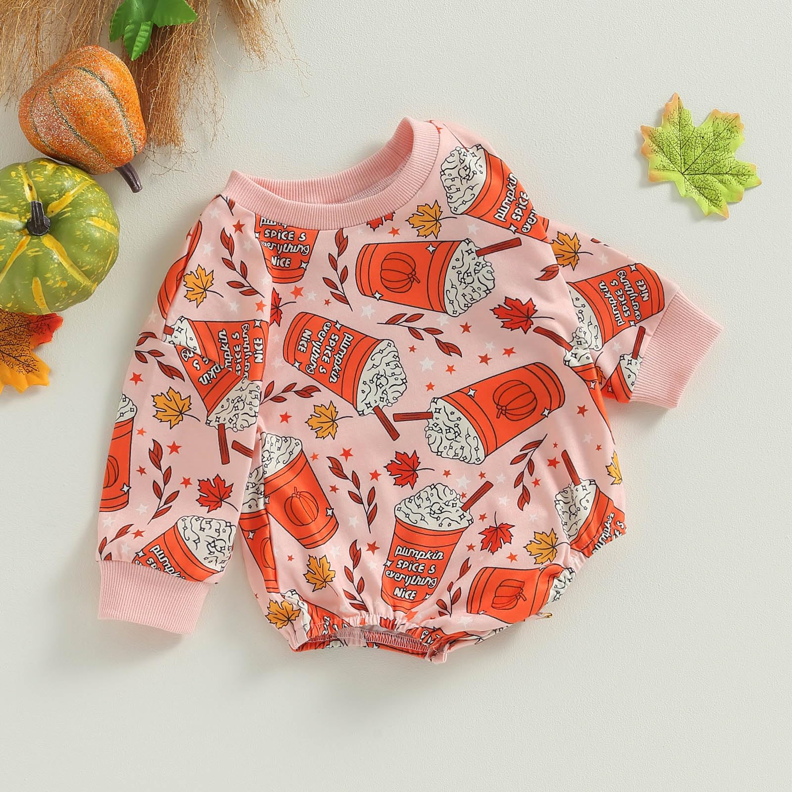 Halloween Newborn Baby Girl Outfit Pumpkin Sweatshirt Romper Long Sleeve Onesie Jumpsuit Infant Fall Winter Clothes (Milk Tea, 0-3 Months)
