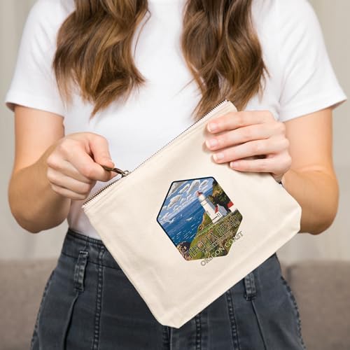 Lantern Press Oregon Coast, Heceta Head Lighthouse, Contour (100% Cotton Canvas Travel Accessory Go Bag)