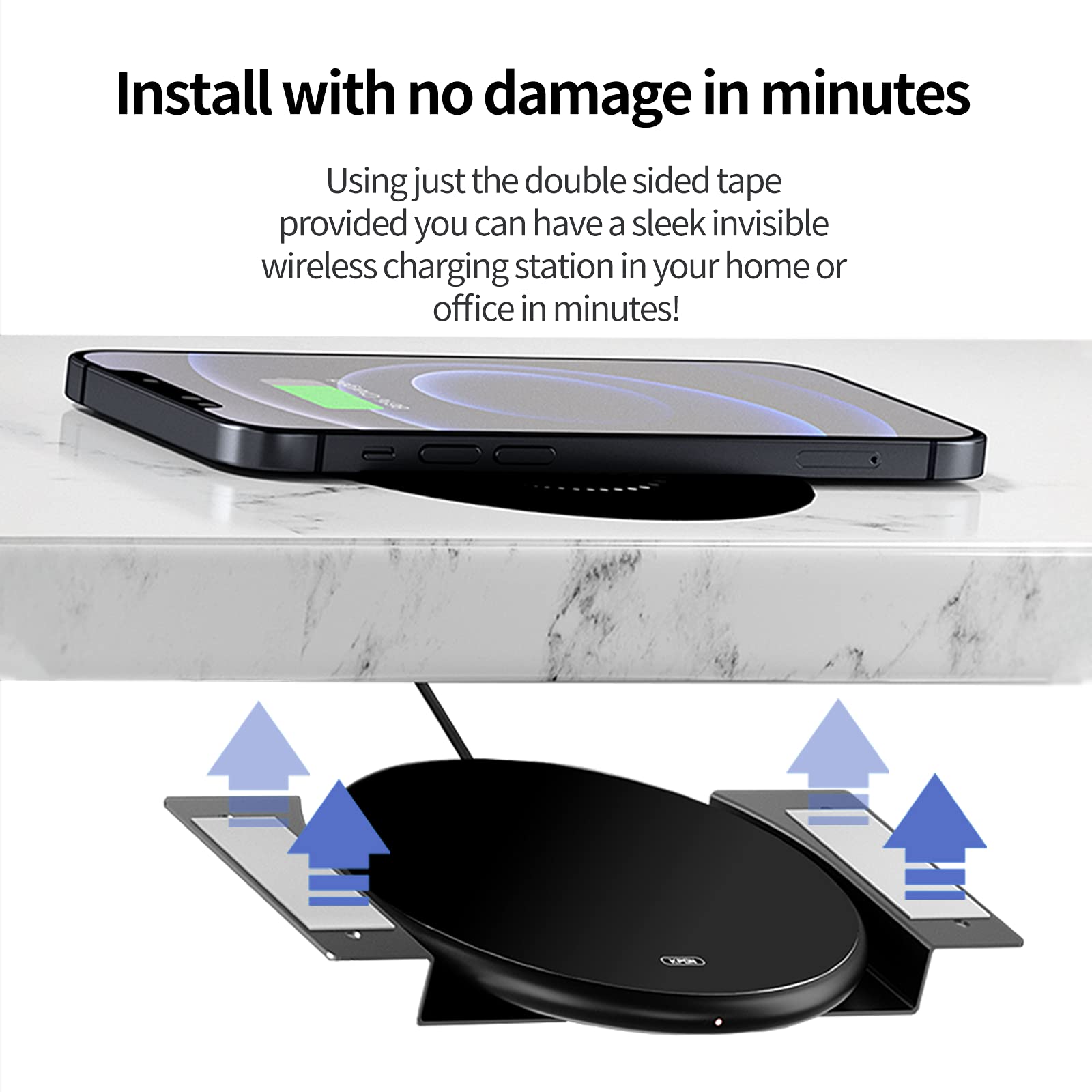 KPON Invisible Wireless Charger, Hidden Long Distance Charger, Under Desk 10W Furniture Charging Pad for iPhone 14/14 Plus/14 Pro/14 Pro max/13 Series/Wireless Phones