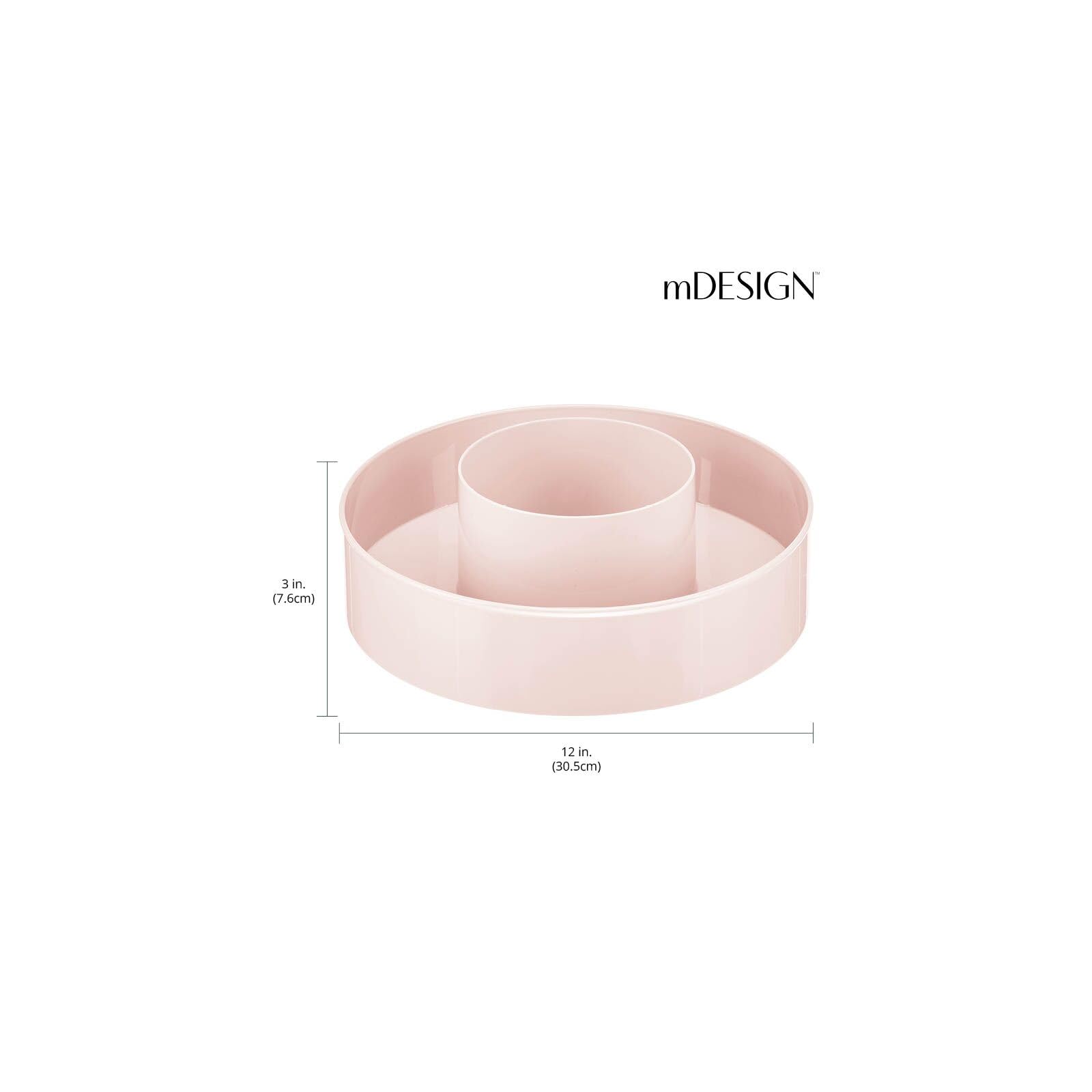 mDesign Plastic Lazy Susan Round Turntable Storage Tray - Rotating Organizer for Makeup, Cosmetics, Nail Polish, Vitamins, Shaving Kits, Hair Spray, Medical Supplies, First Aid - Light Pink/Blush