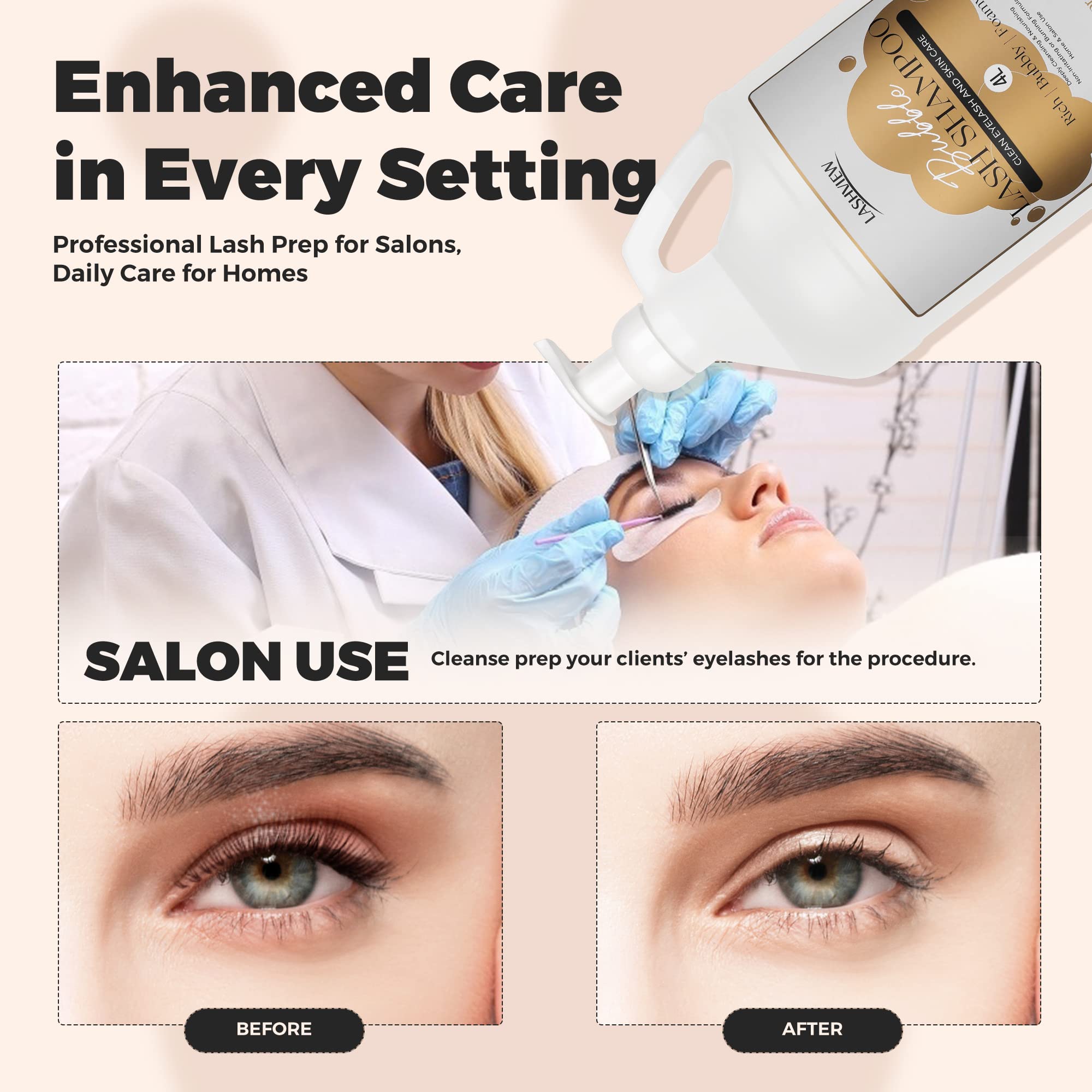 LASHVIEW Lash Shampoo,Eyelash Extensions Cleanser,4L with Brush,Eyelid Foaming Cleanser,Gentle Formula without Irritation, Easy to Use and Rinse,For Home Use and Salon
