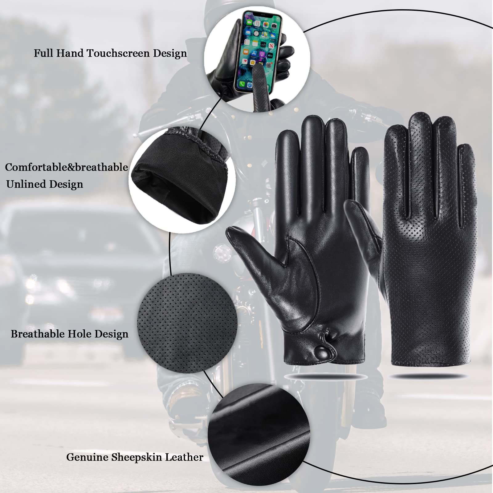 Long Keeper Men Genuine Leather Touchscreen Gloves Black Unlined Driving Cycling Motorcycle Sport Gloves