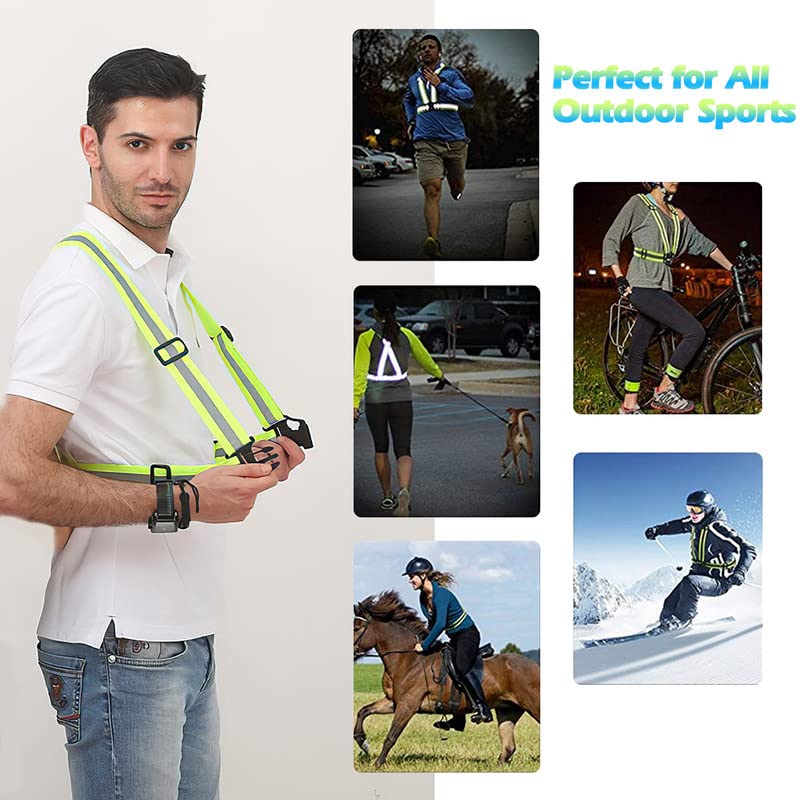 Reflective Vest Straps 2 Pack, Unisex Safety Reflective Vest Running with Adjustable, Waterproof and Lightweight, Reflective Vest Gear Warning Vests for Night Running Cycling Jogging Walking, Green
