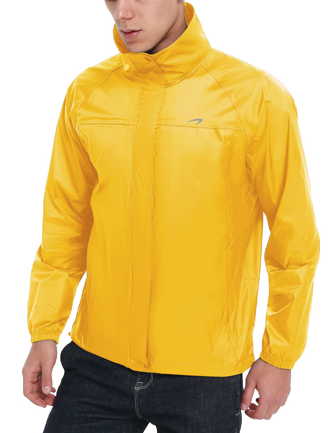 KPSUN Men's Rain Jackets Waterproof Lightweight Windbreaker Packable Cycling Running Raincoats with Removable Hood (Black L)