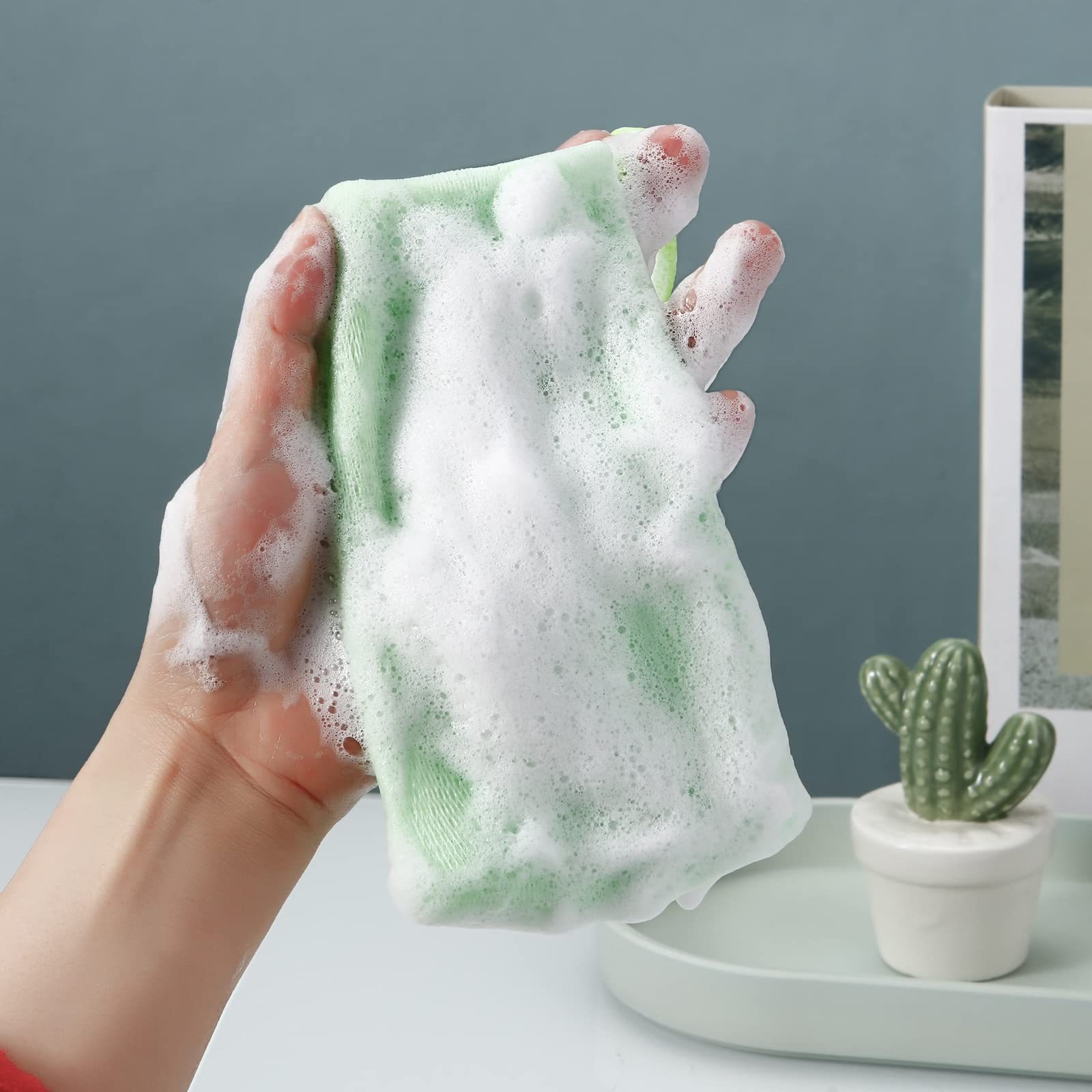Refongyabo 6 Pack Exfoliating soap pouch and 13 lbs Waterproof Transparent Hooks.Soap bags for shower. Foaming net soap bag. Soap on the rope. 6 Colors (6 Colors)
