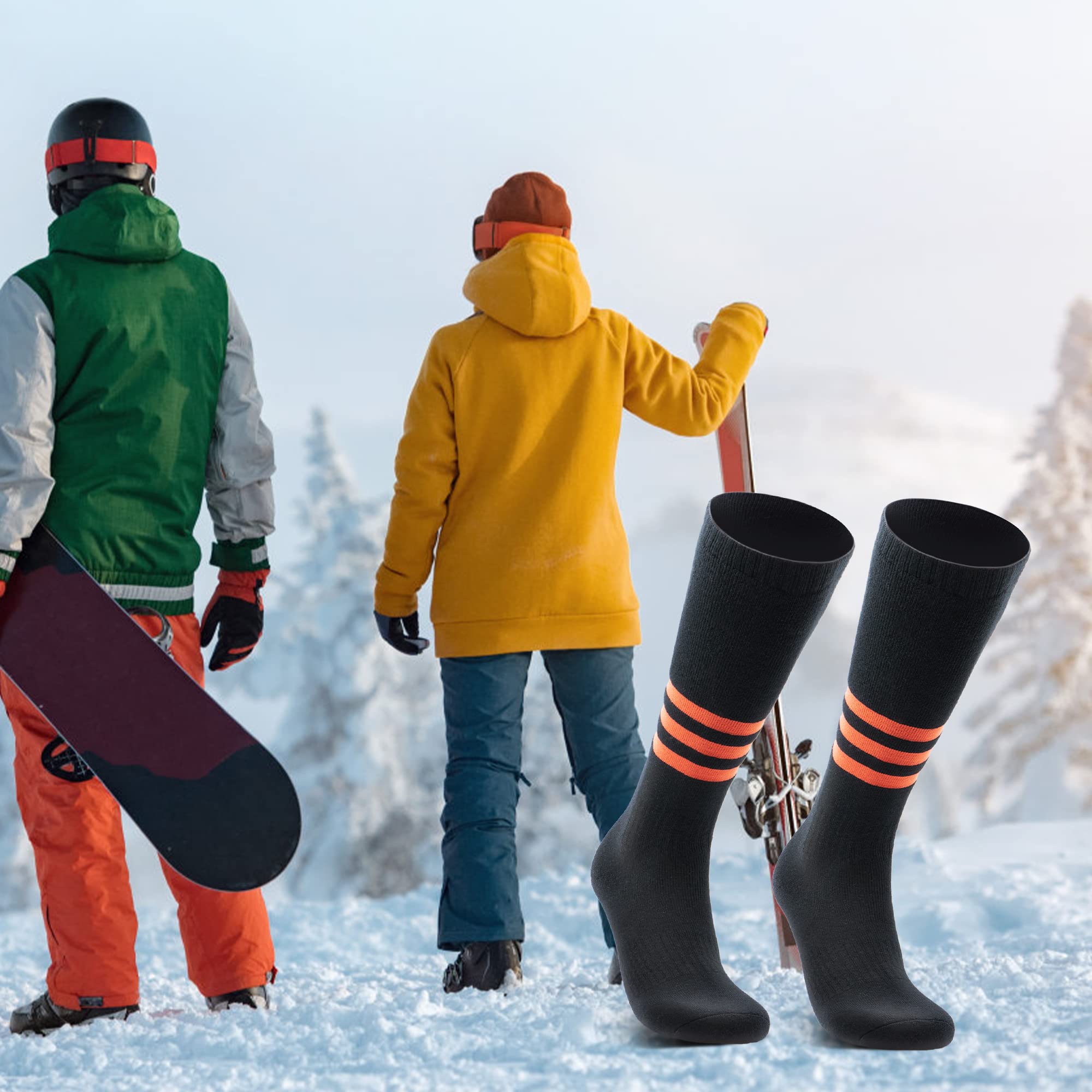 MARYSTI Winter Ski Socks, 1 Pair, for Skiing, Snowboarding, Outdoor Sports Socks - Black & Orange XL