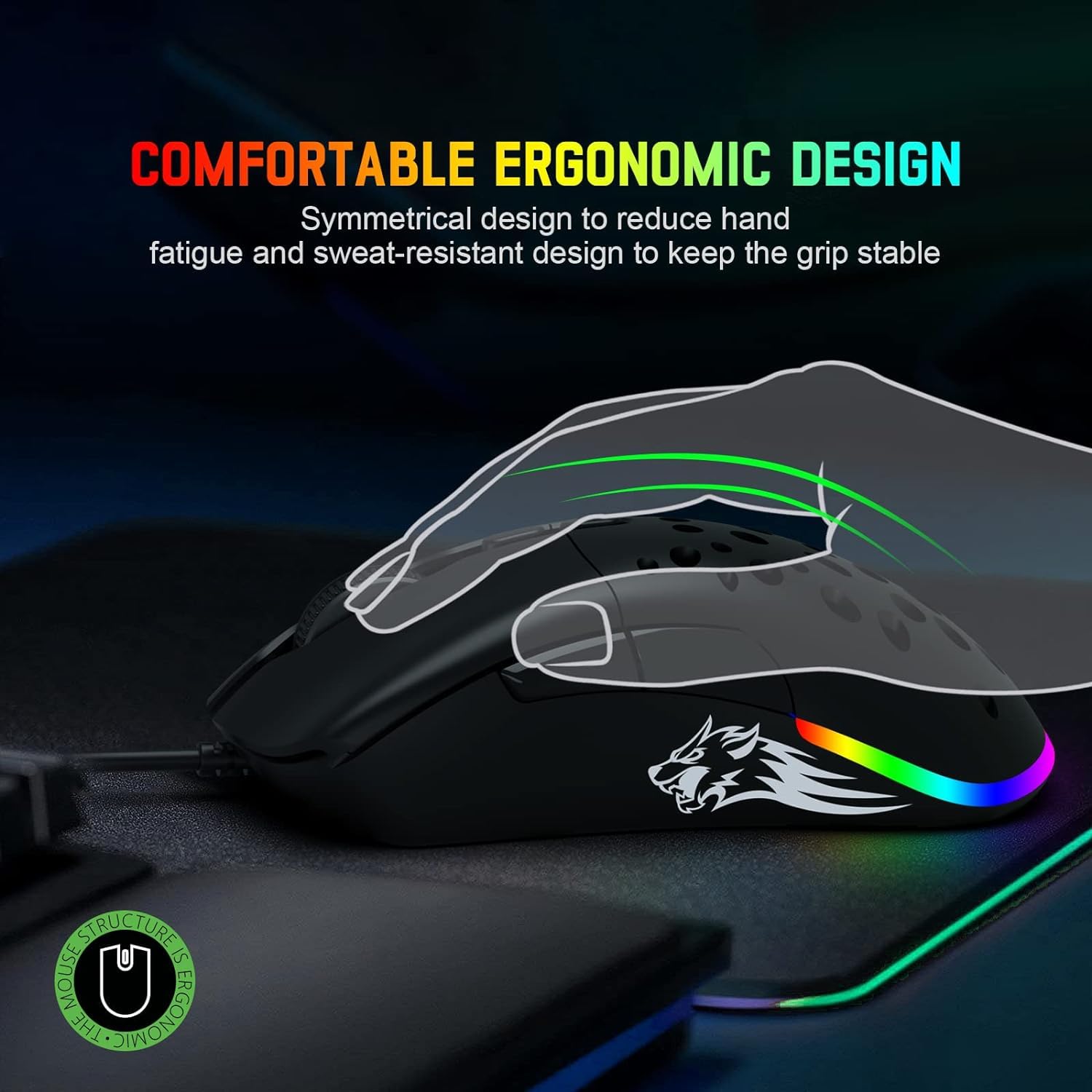 MAGIC-REFINER Wired Gaming Mouse with Side Buttons RGB Backlit Honeycomb with Weight Tuning, Adjustable Weight, Extra Replaceable Cover,12,000 DPI Optical Sensor Programmable for Windows PC Gamers