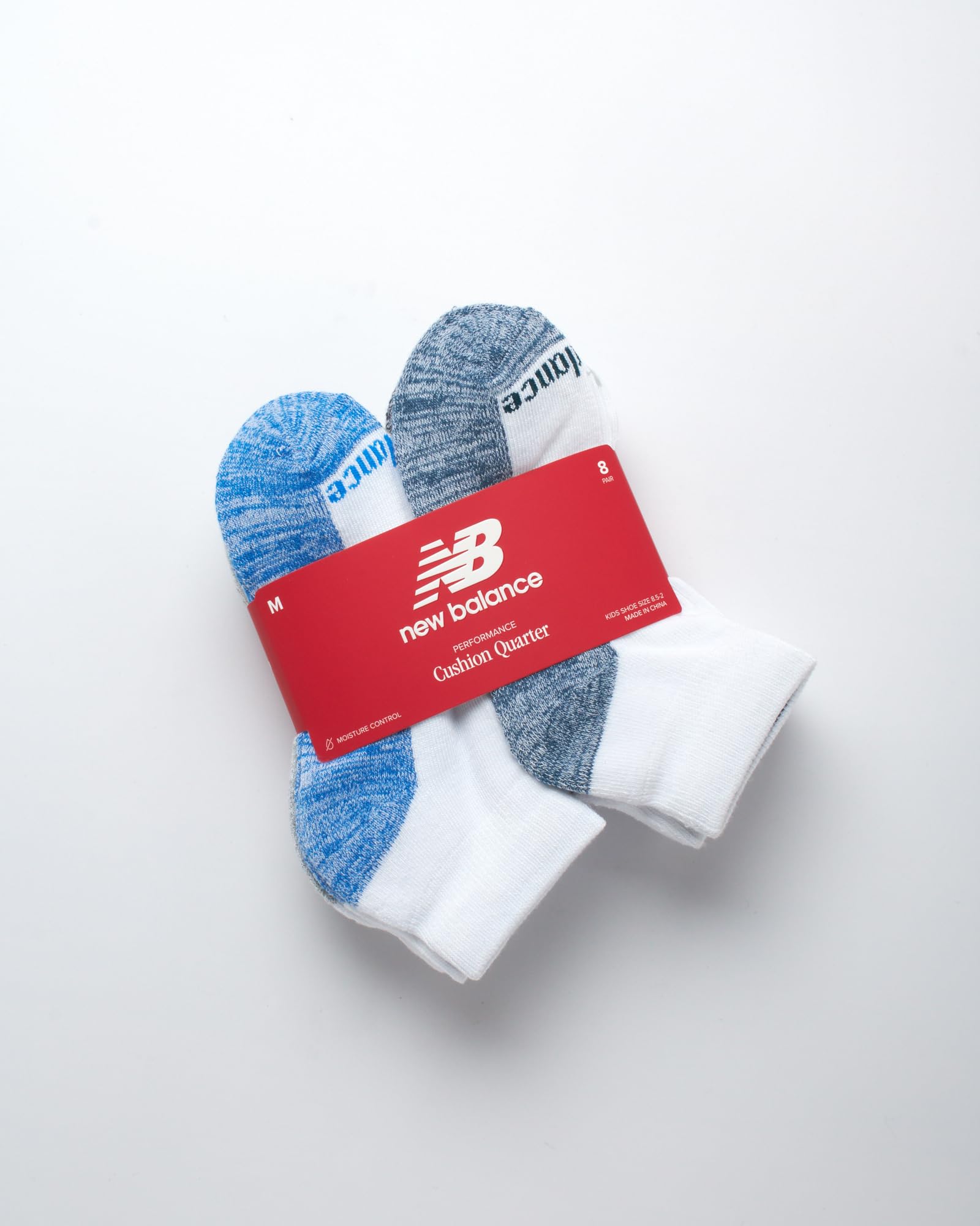 New Balance Boys' Quarter Socks - 8 Pack Performance Cushion Comfort Socks - Athletic Quarter Socks for Boys (4-12), Size Large, All White