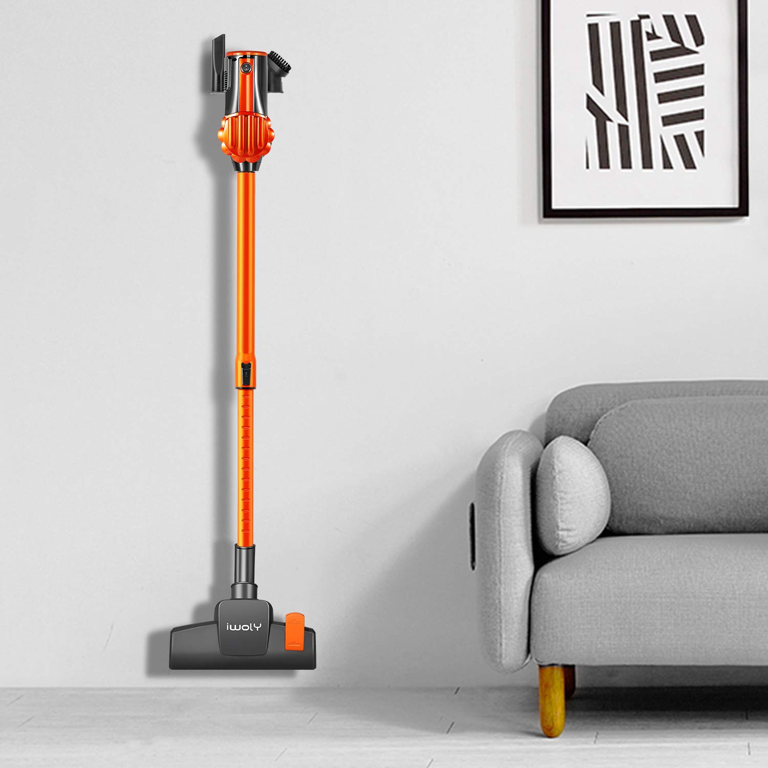 iwoly V600 Vacuum Cleaner Corded Bagless Stick and Handheld Vacuum for Hard Floor (Orange)