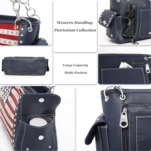 Montana West Patriotic Wallets for Women American Flag Clutch Wallet Leather Small Purses with Silver Studs Navy US04-W003NY