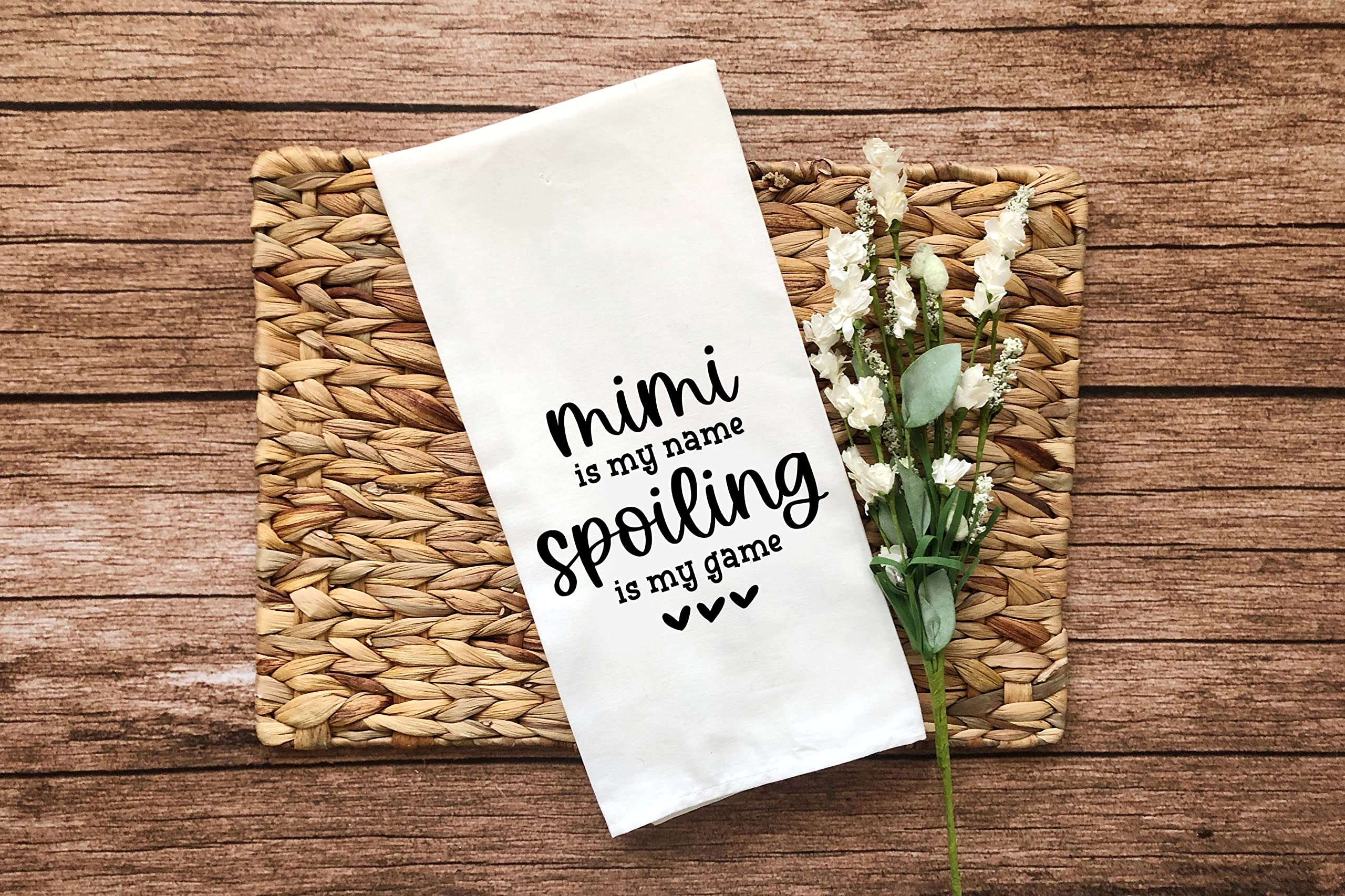 Mimi Set of 3 Kitchen Towels 100% Cotton Flour Sack Black White Funny Cute Dish Tea Hand Towel Dog Themed Home Kitchen Decor Gift for Grandma